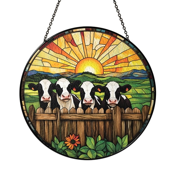 Cows Peeking Farm Animal Stained Glass Style Suncatcher Window Decor ...