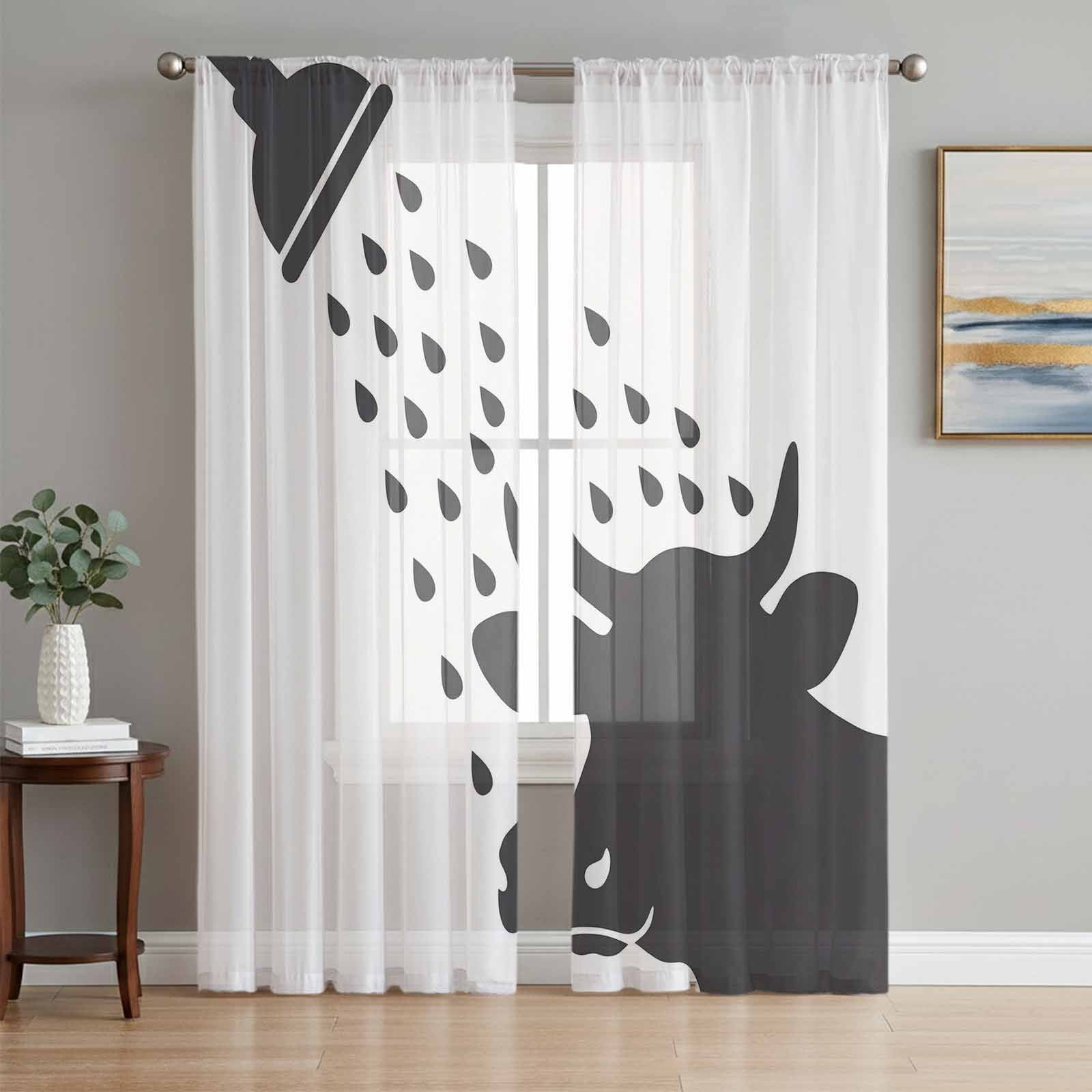 Cows Showering Sheer Curtains 63 Inch Length 2 Panels Set Window ...