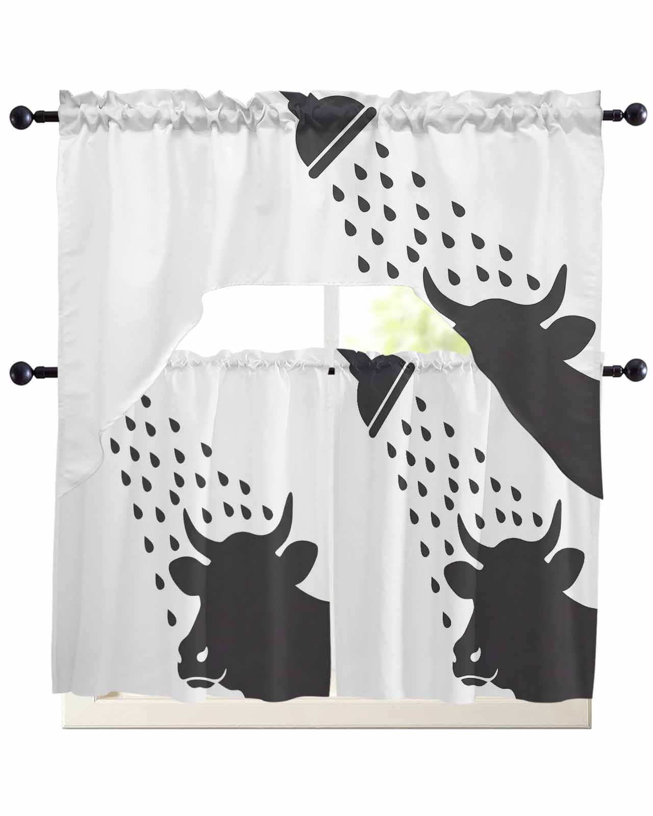 Cows Showering Swag Kitchen Curtains Sets for Windows 24 Inch Length ...