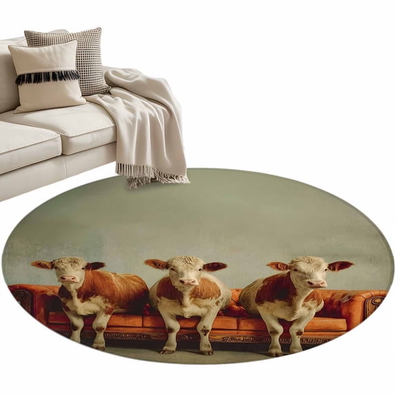 Cows on Sofa Round Area Rugs 3 ft, Funny Animal Farmhouse Humor ...