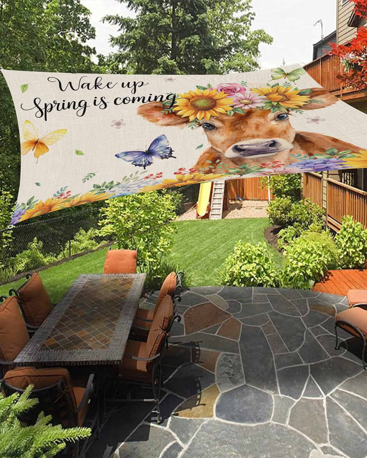 Cows Sun Shade Sail 14'X18' Watercolor Spring Yellow Purple Pink Floral ...