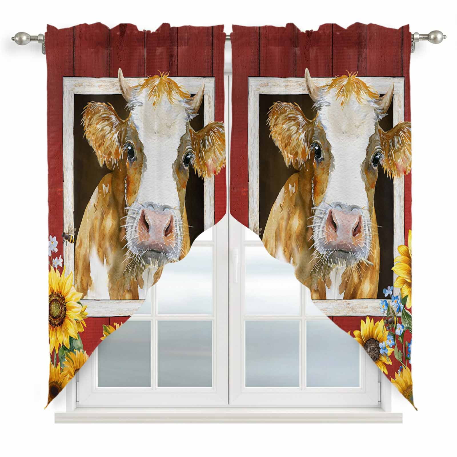 Cows Sunflowers Swag Curtains for Kitchen/Bedroom/Living Room, Spring ...