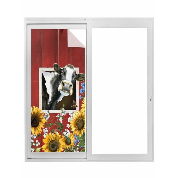 Cows Sunflowers Window Privacy Film, Spring Botanical Floral Bees Red ...