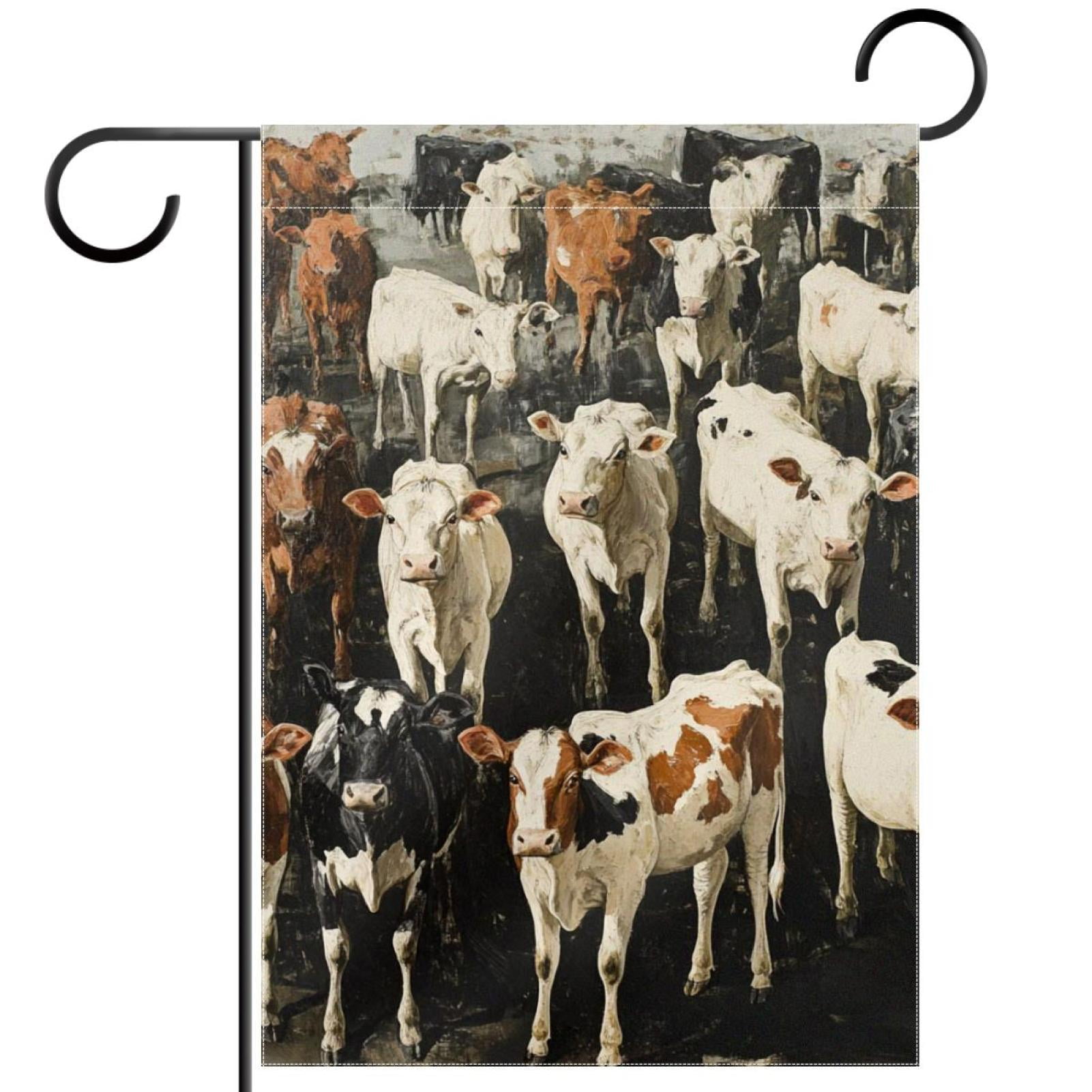 Cows and Cattles Farm Animal Print Art Polyester Garden Flag Banner 12 ...