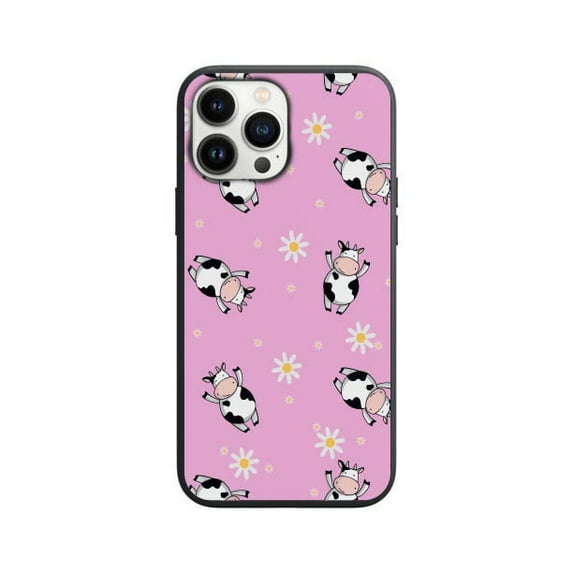 Cows and Small Daisies Pink Pastel Cute Pattern with iPhone 17 through ...