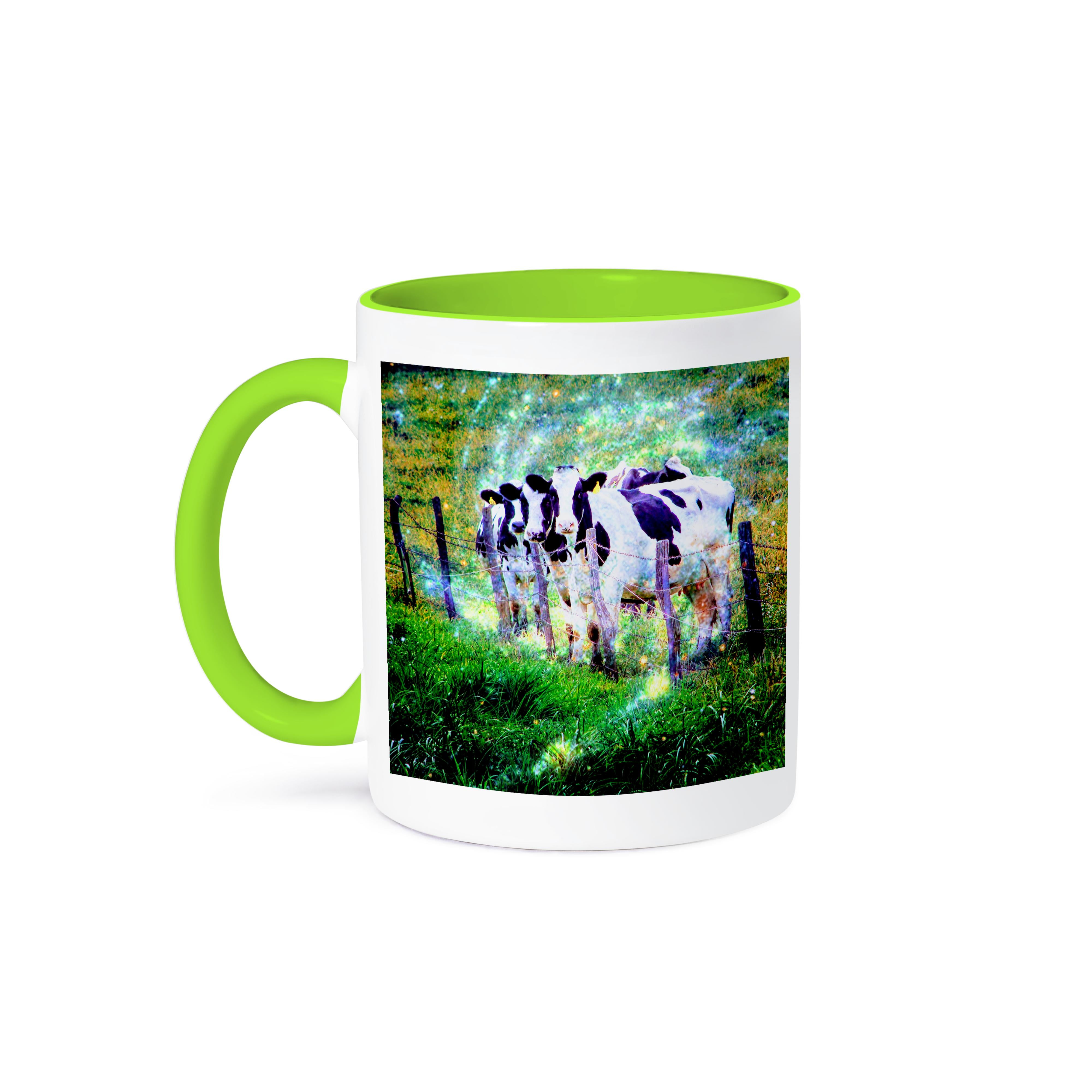 3dRose, Cows on the Milky Way Digital Art, 15oz Two-Tone Green Mug ...