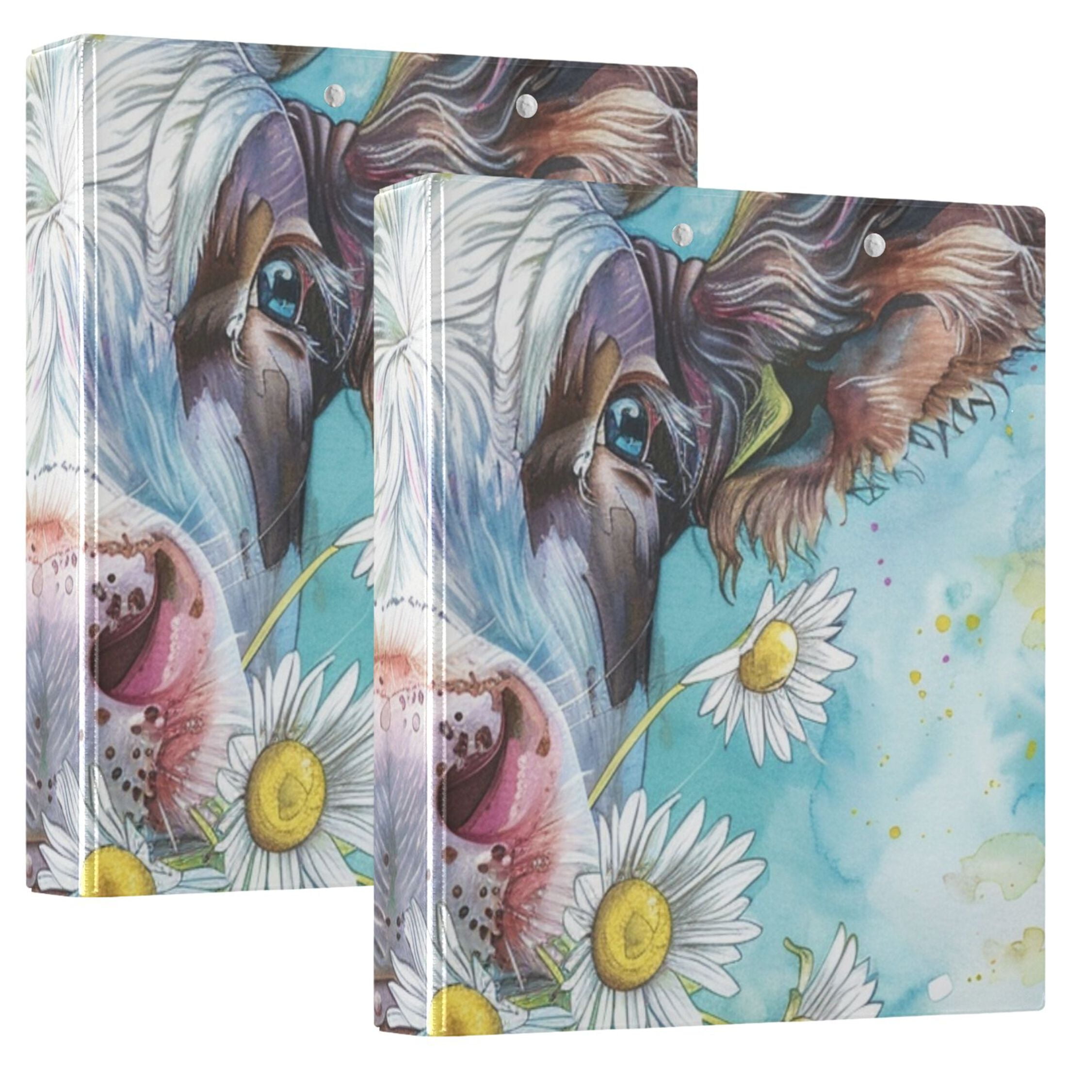 Cows with Daisy Flowers 3 Ring Binders 1.5 inch Hardcover File Folders ...