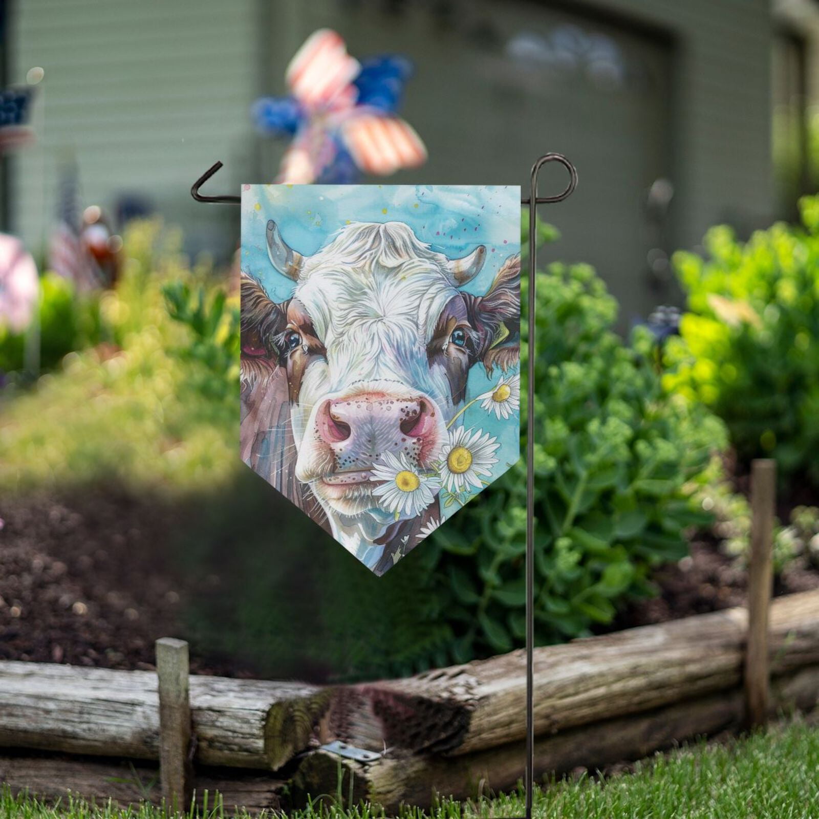 Cows with Daisy Flowers Garden Flag 18" x 12.5" Double Sided Yard Lawn ...