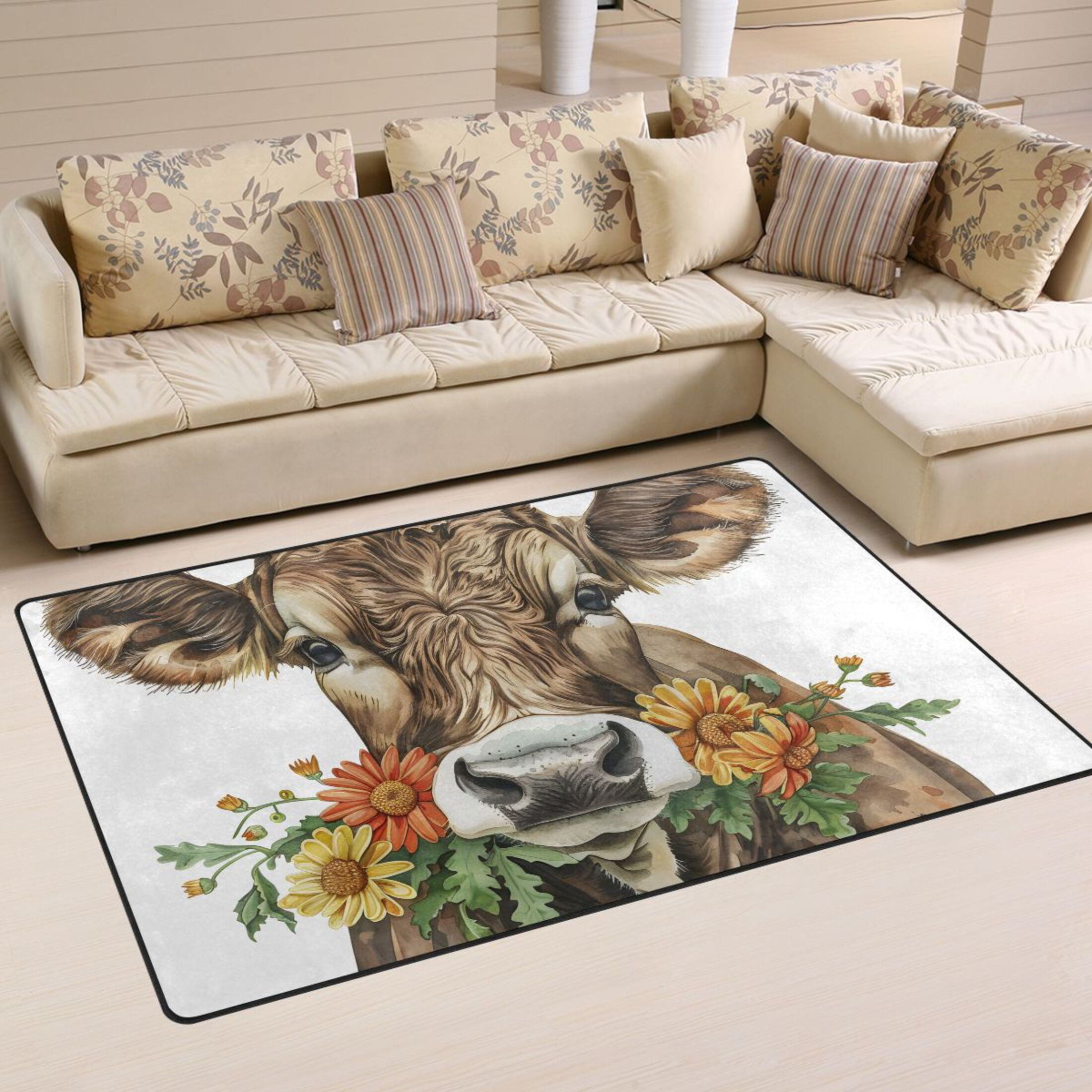 Cows with Flower Area Floor Mats Non-Slip Rugs Soft Doormat 31 x 20 ...