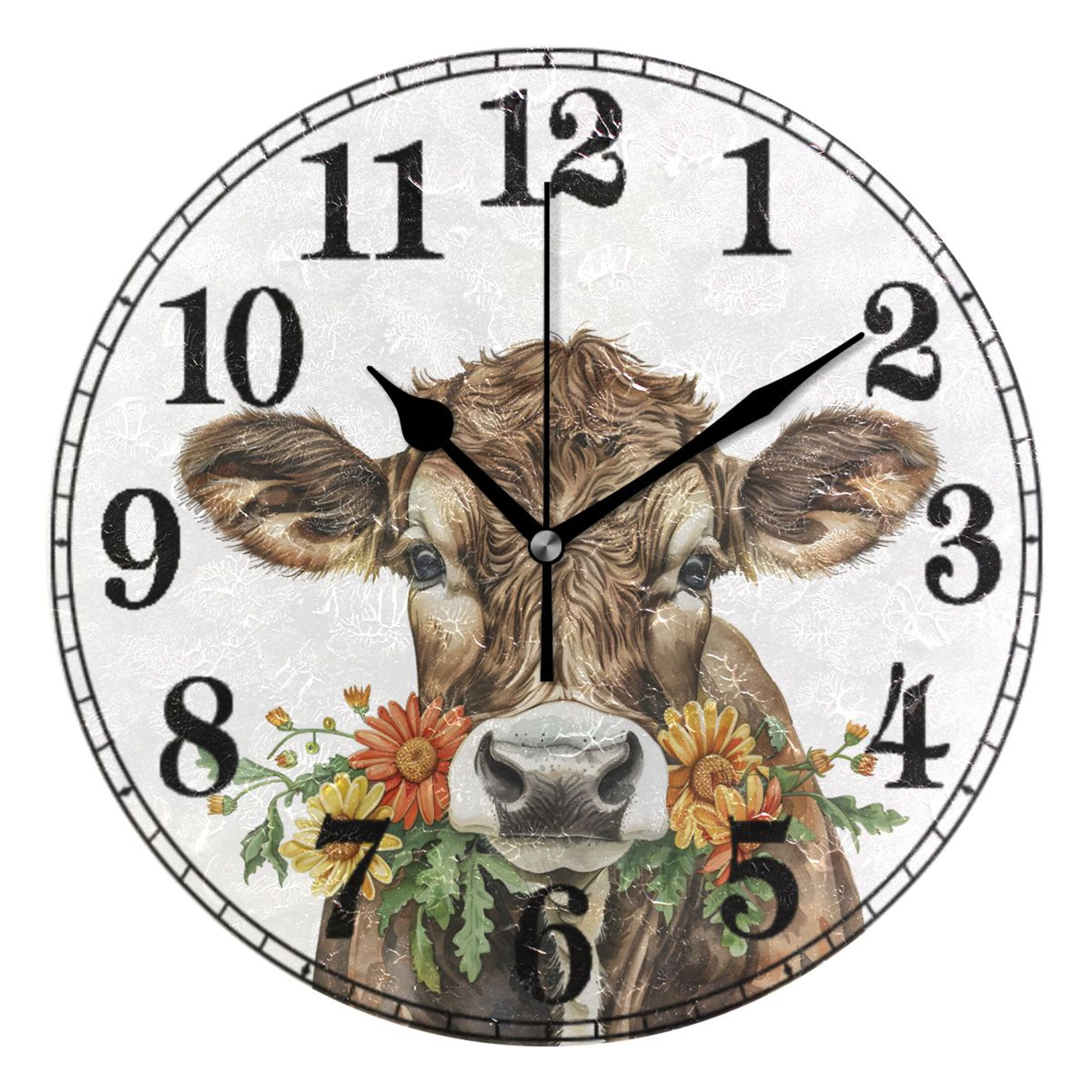 Cows with Flower Silent Wall Clock 10" Non-Ticking Battery Clock ...