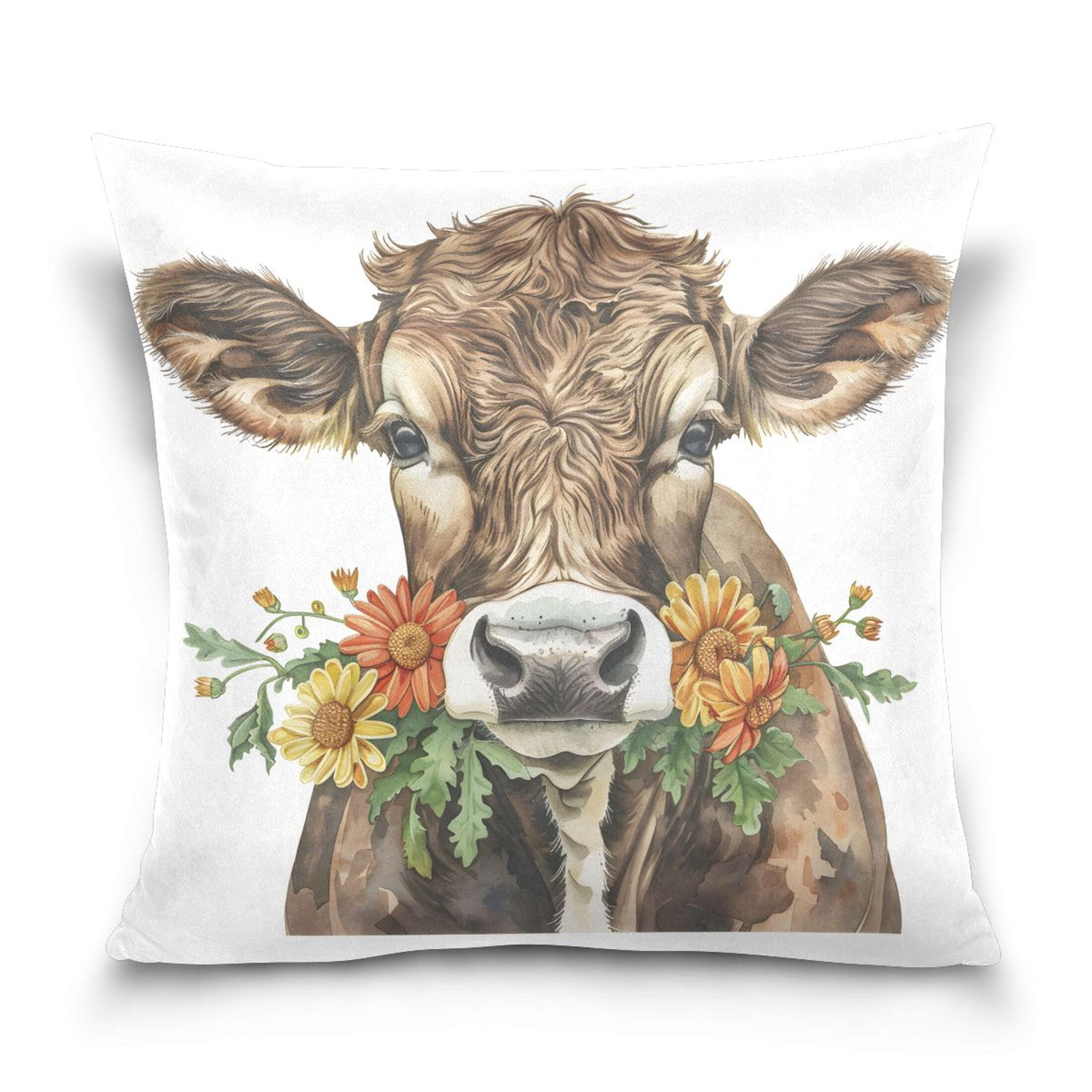 Cows with Flower Throw Pillow Covers Couch Pillowcases Decor for Bed ...
