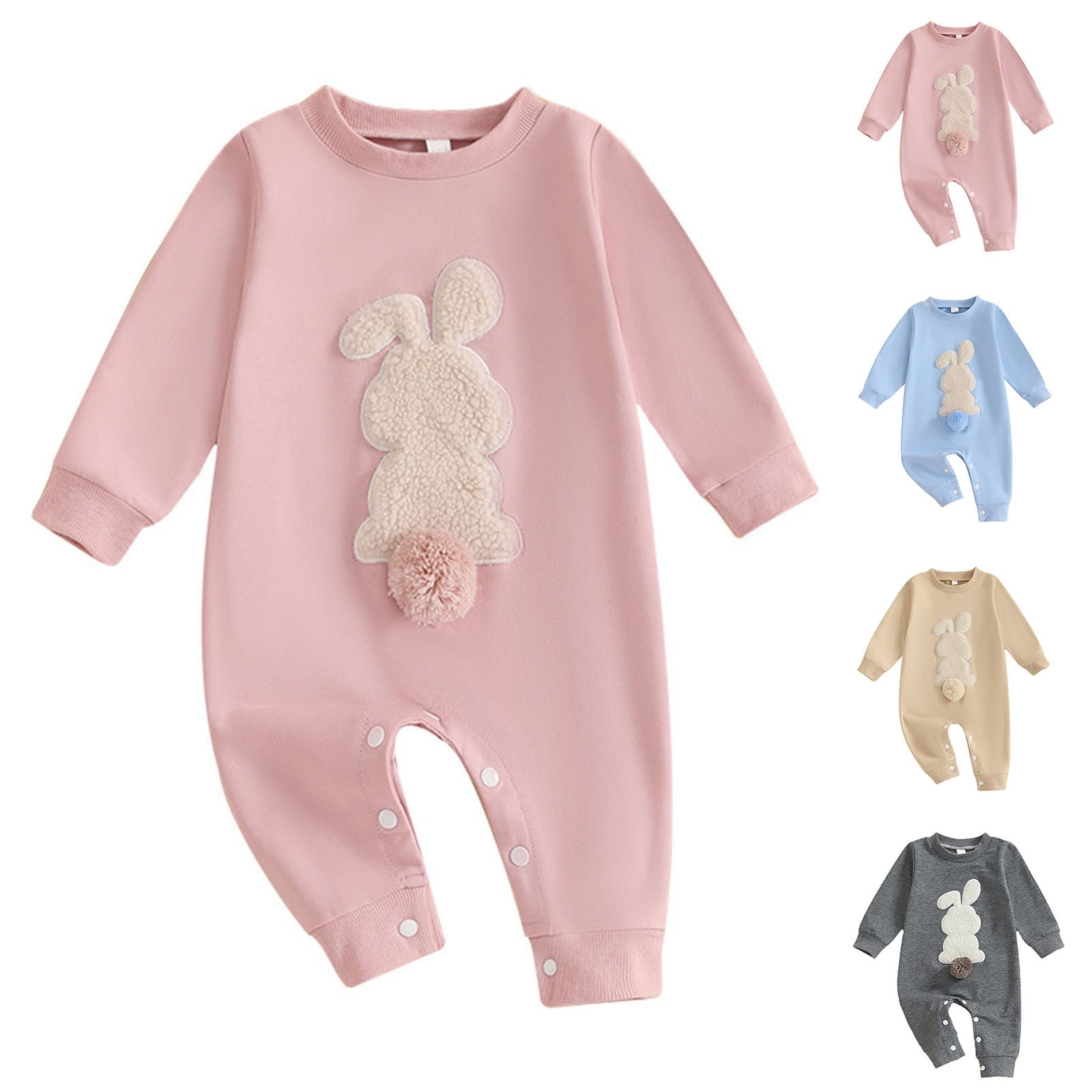 Cowsor Baby Boys Summer Easter Bunny Embroidered Crew Neck Long Sleeve ...