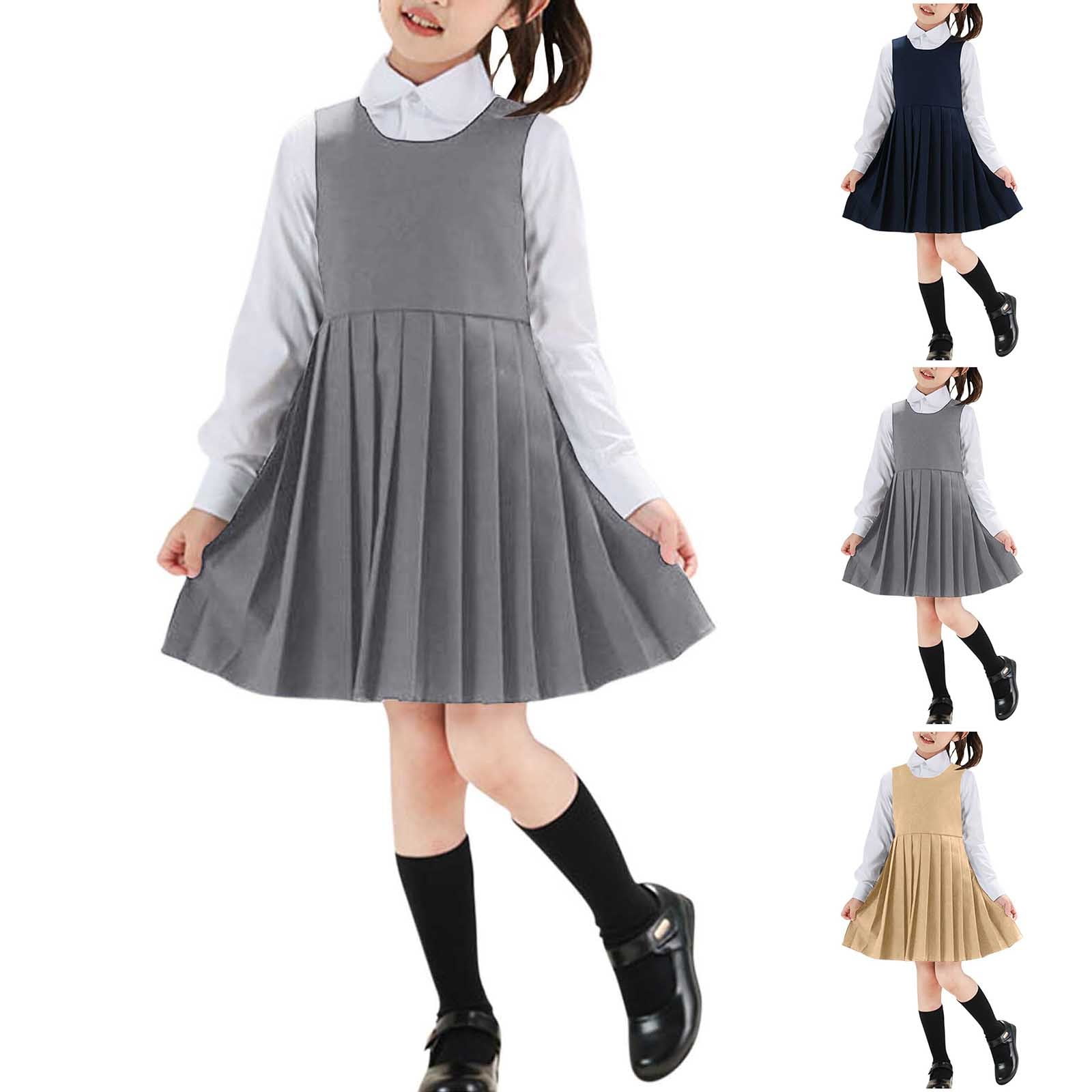 Cowsor Big Girls Back to School Outfit 3 to 15 Years Solid Long Sleeve ...