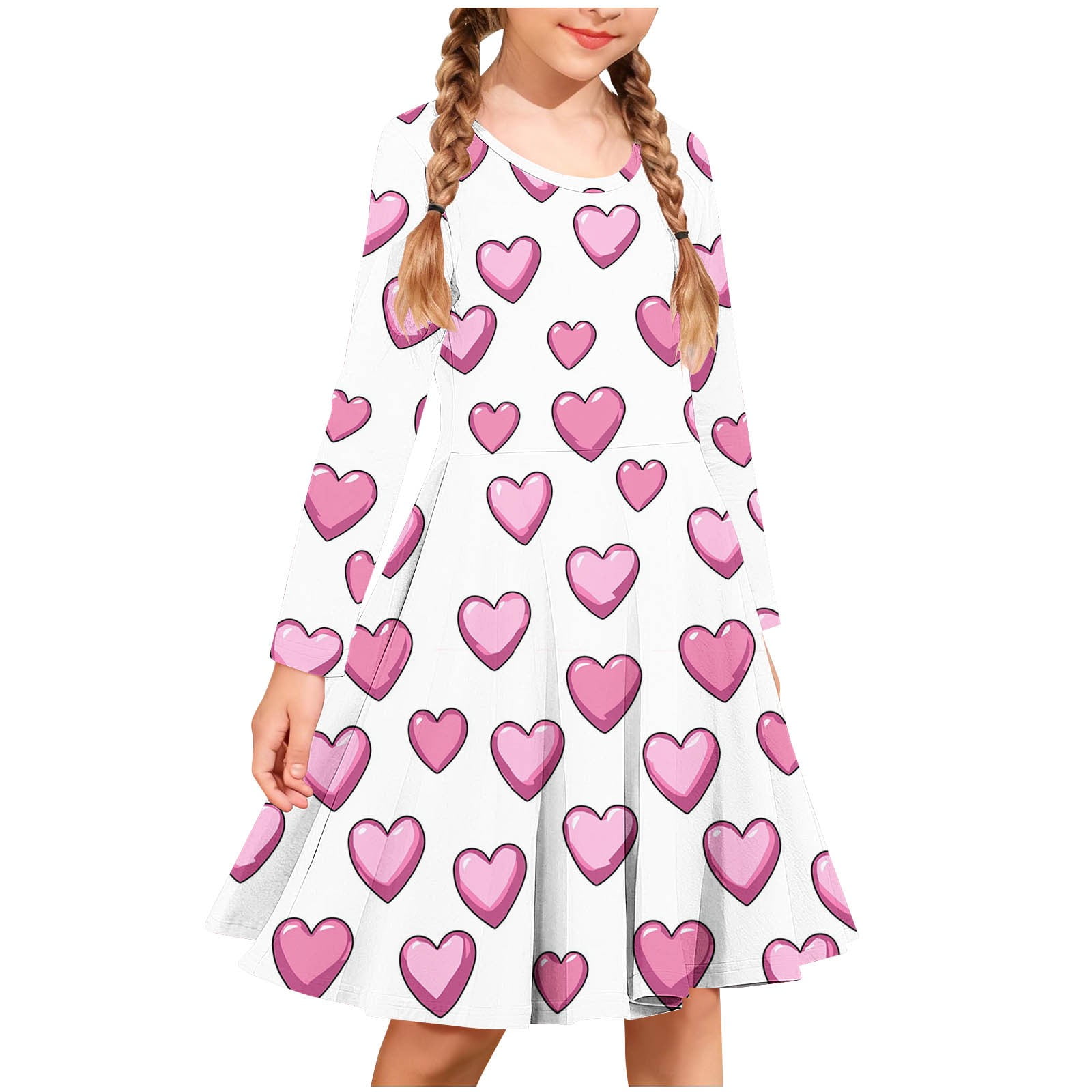 Cowsor Big Girls Long Sleeve Round Neck Dress Valentine Print ...