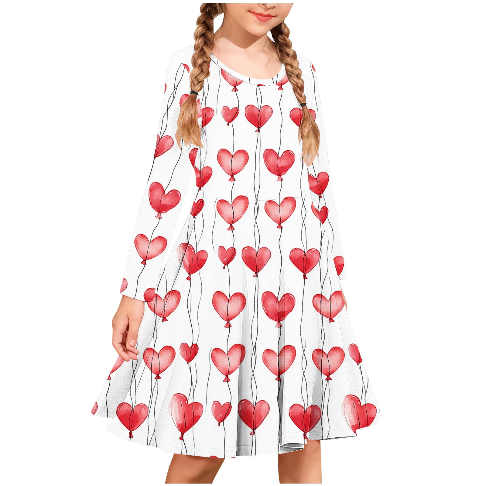 Cowsor Big Girls Long Sleeve Round Neck Dress Valentine Print ...