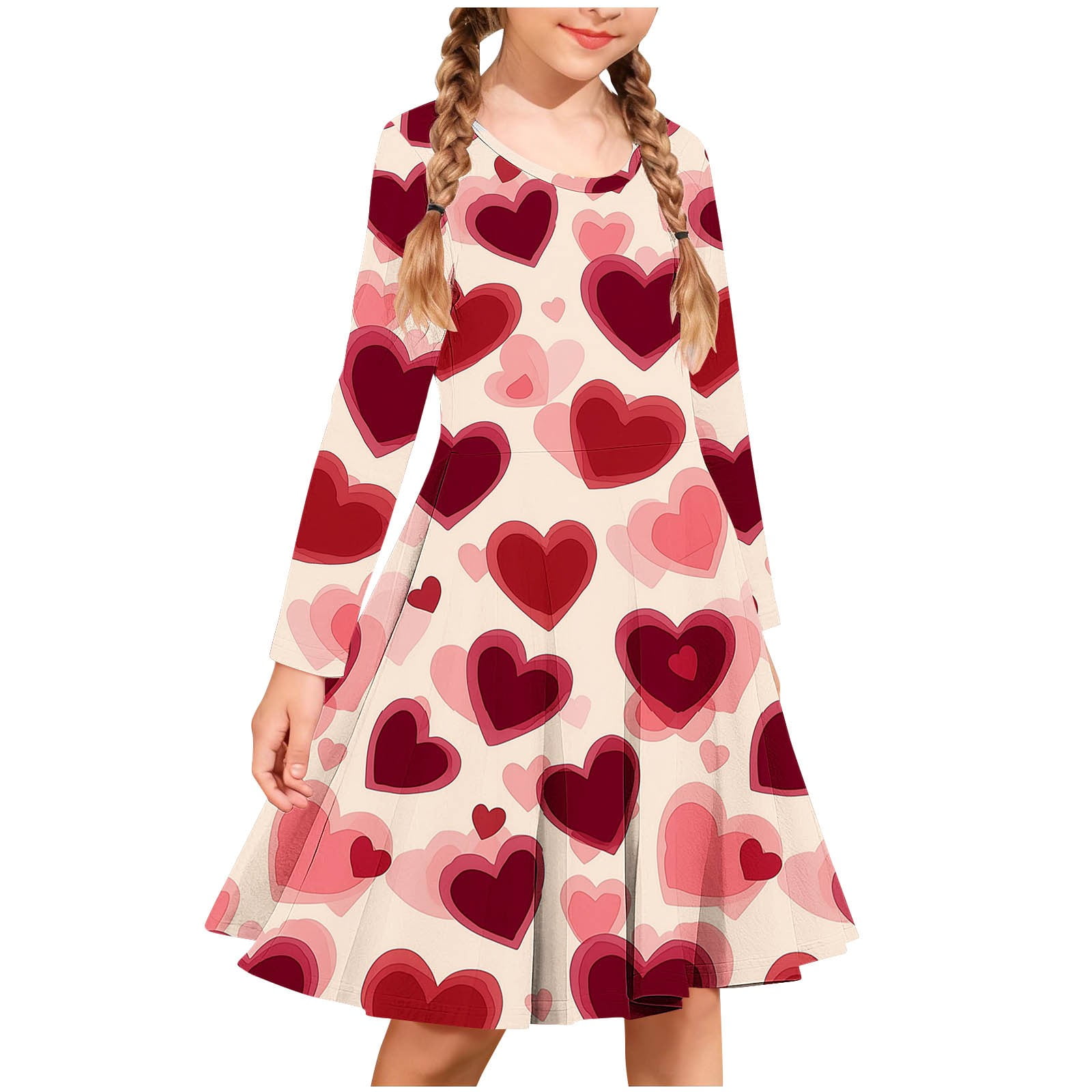 Cowsor Big Girls Long Sleeve Round Neck Dress Valentine Print ...