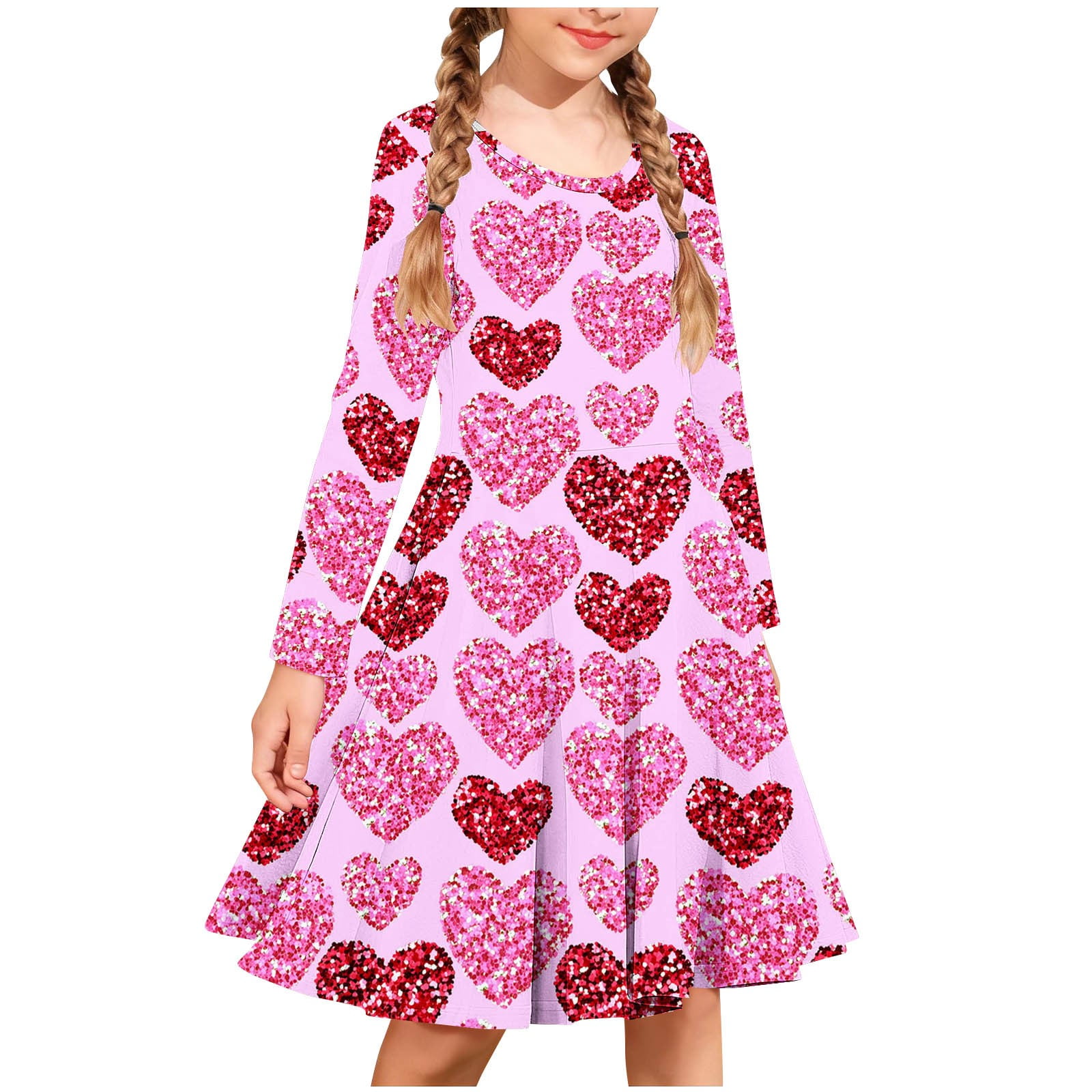 Cowsor Big Girls Long Sleeve Round Neck Dress Valentine Print ...