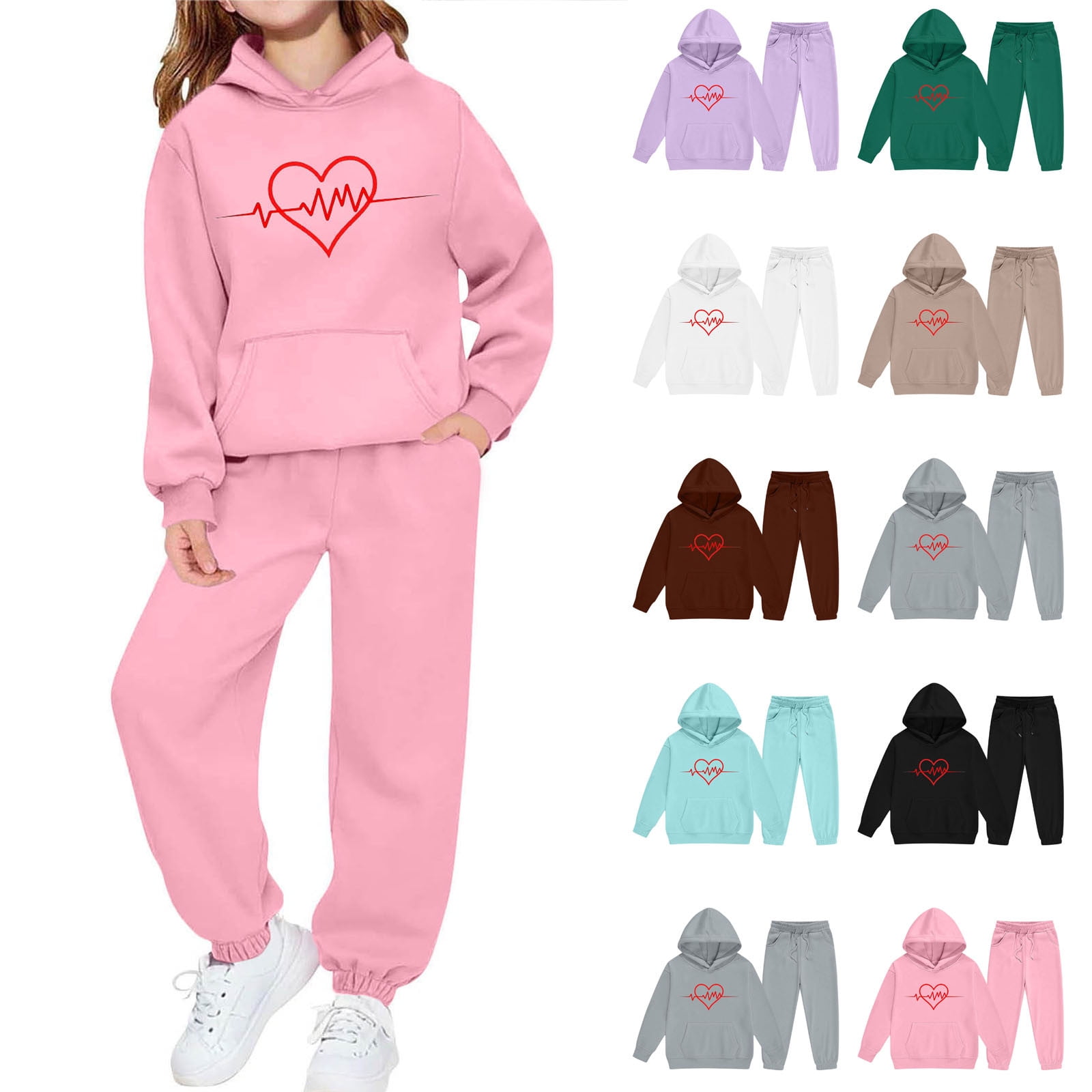Cowsor Big Kids Boys Girls Solid Heart Print Long Hoodie Tapered ...