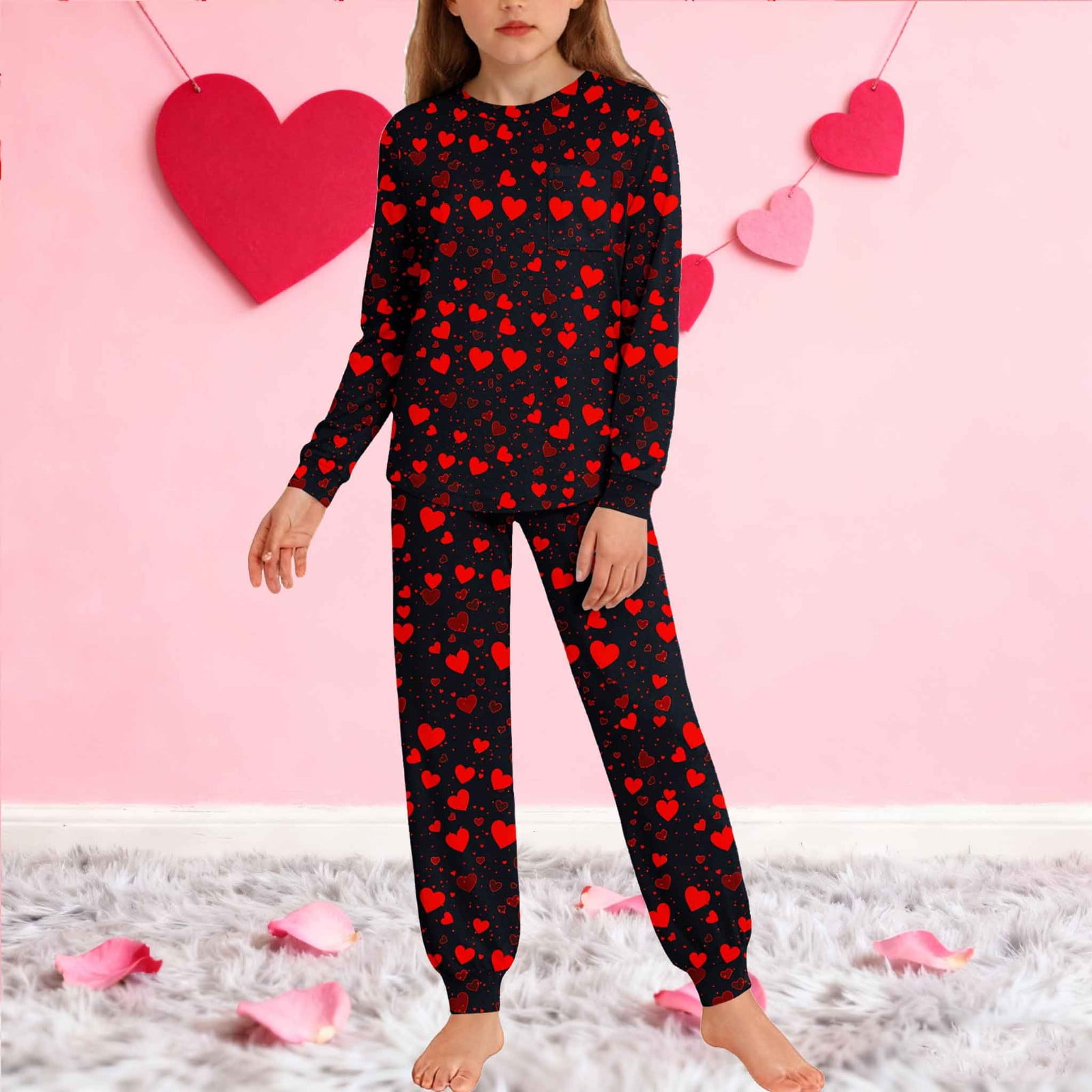 Cowsor Big Kids Boys Girls Valentine Day Long Sleeve Top Pants Set With ...