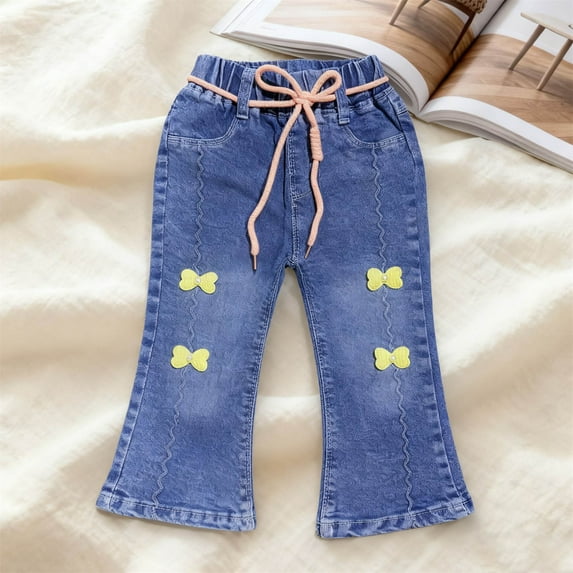 Cowsor Big Kids Girls Bow Print Flare Jeans Elastic Waist Soft ...