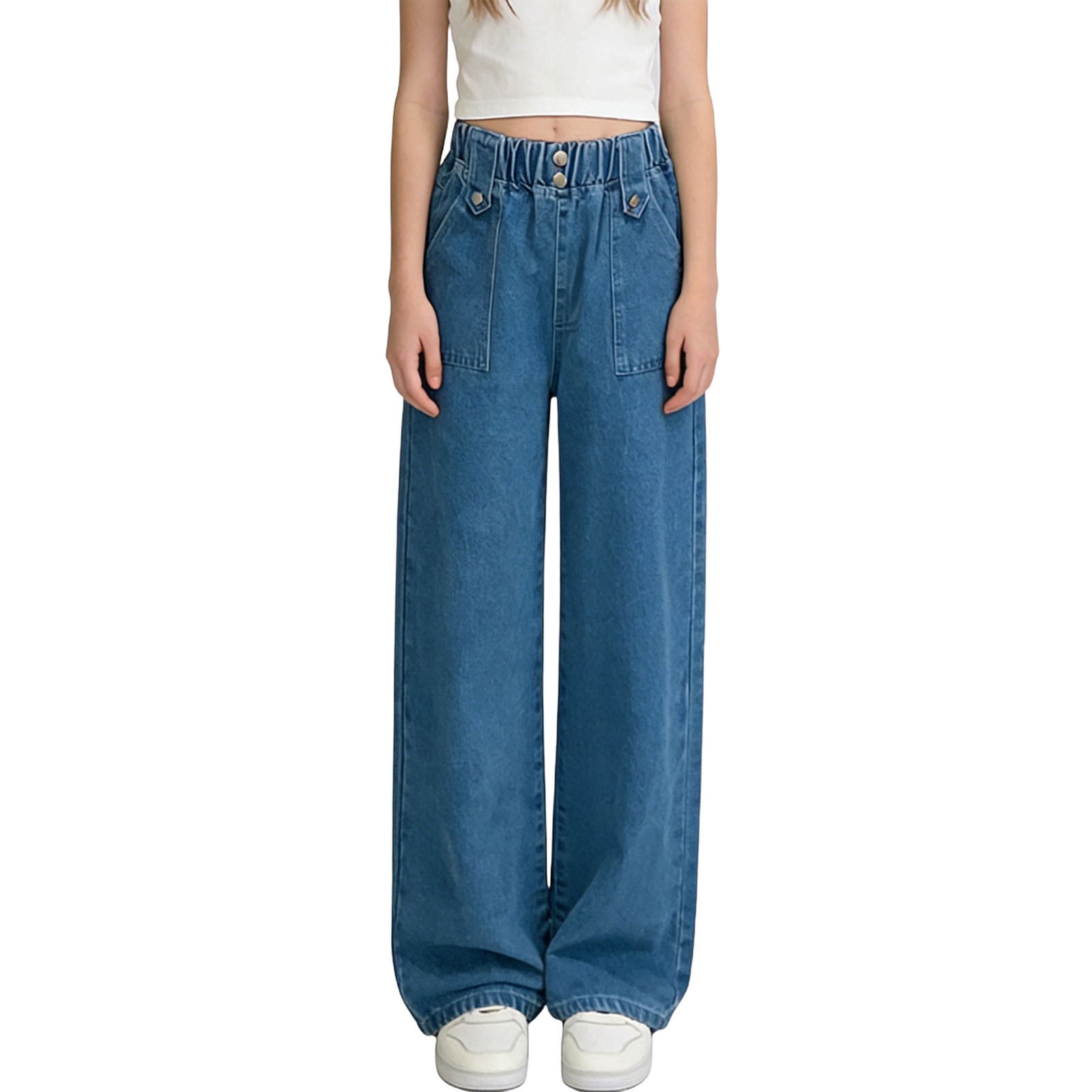 Cowsor Big Kids Girls Spring Fall Solid Loose Jeans High Waist Straight ...