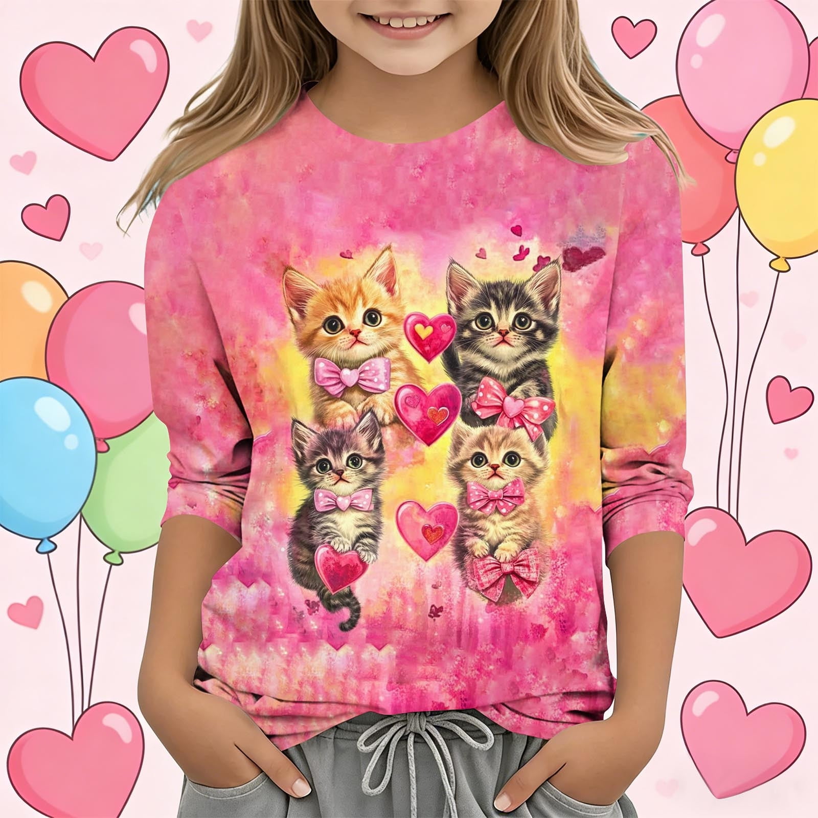 Cowsor Boys Girls Casual Valentine s Day Printed 3/4 Sleeve Crewneck ...