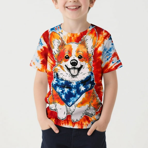 Cowsor Boys Girls Puppy Gradient Printed Short Sleeve Crewneck T Shirt ...