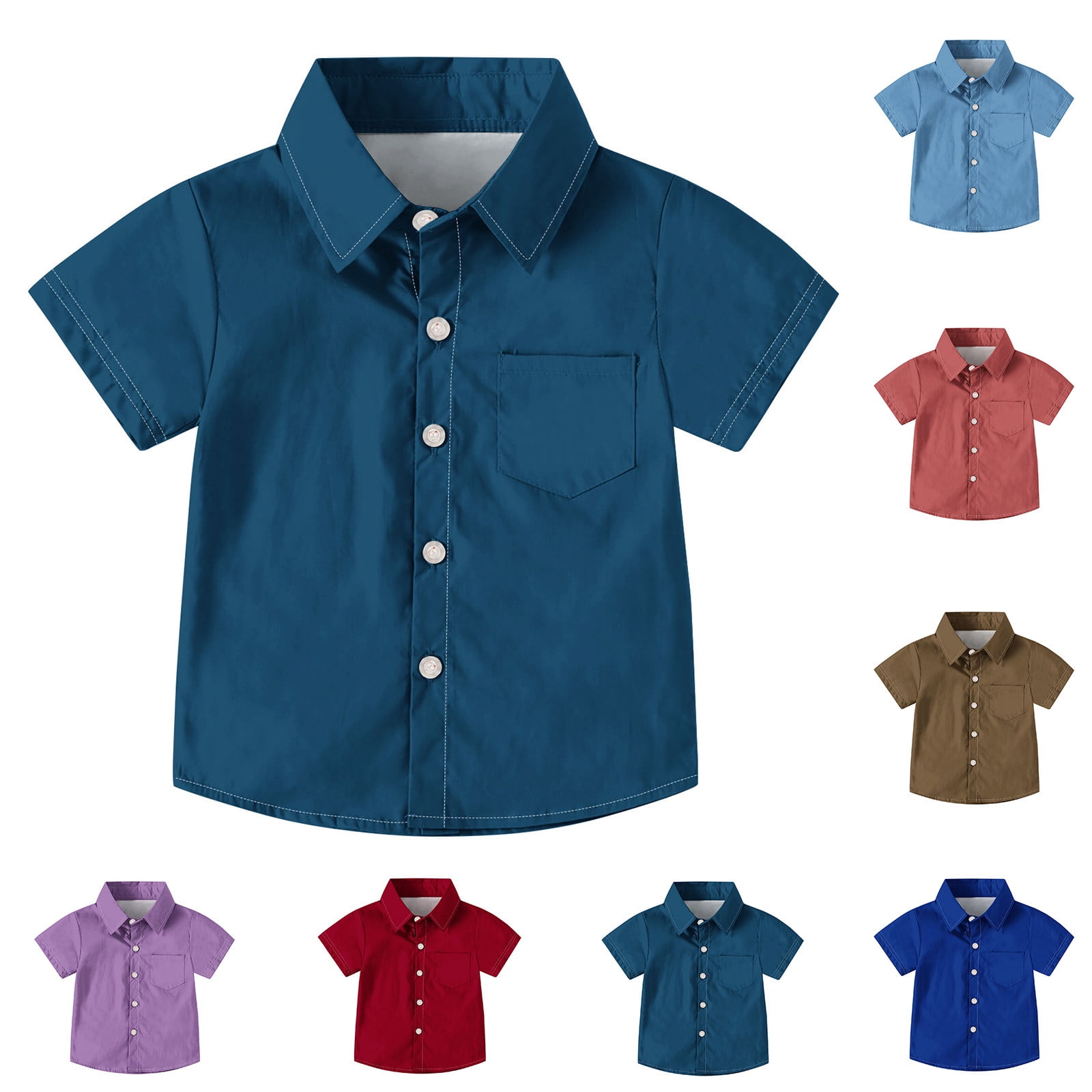 Cowsor Boys Girls Solid Color Short Sleeve Uniform Shirt with Pocket ...