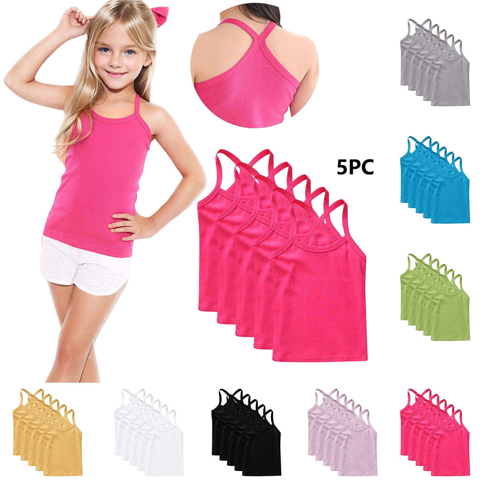Cowsor Boys Girls Solid Color Sleeveless Y Back Tank Top 5 Pack Casual ...