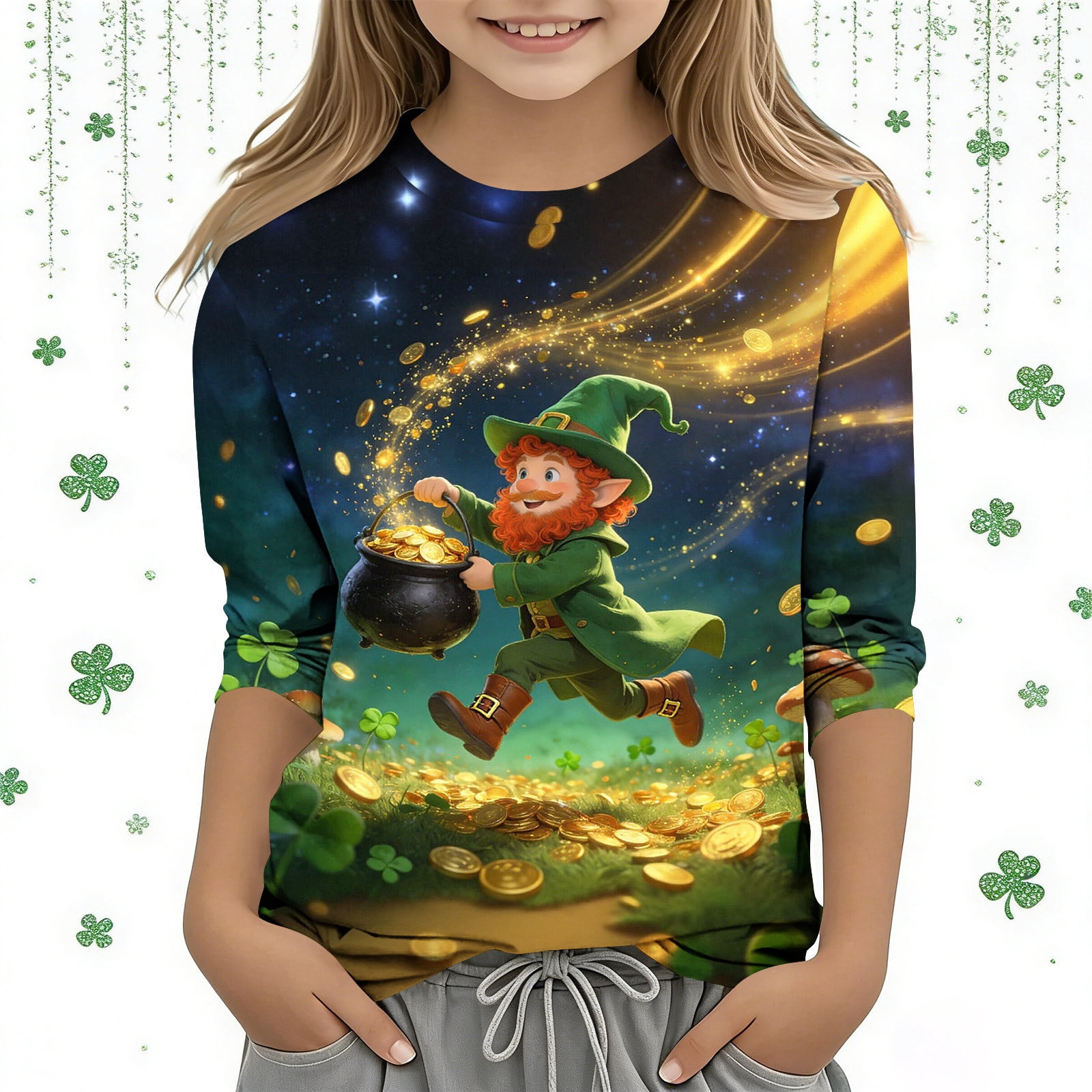 Cowsor Boys Girls St Patrick s Day Printed 3/4 Sleeve Crewneck Top ...