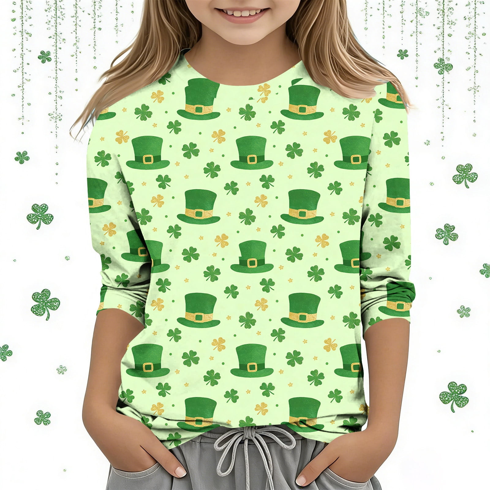 Cowsor Boys Girls St Patrick s Day Printed 3/4 Sleeve Crewneck Top ...