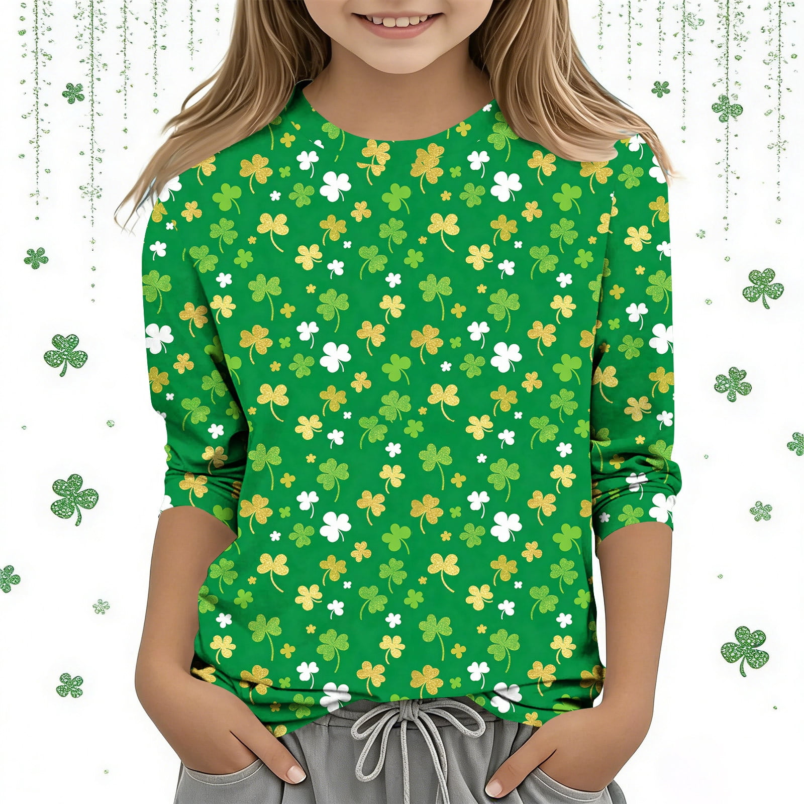 Cowsor Boys Girls St Patrick s Day Printed 3/4 Sleeve Crewneck Top ...