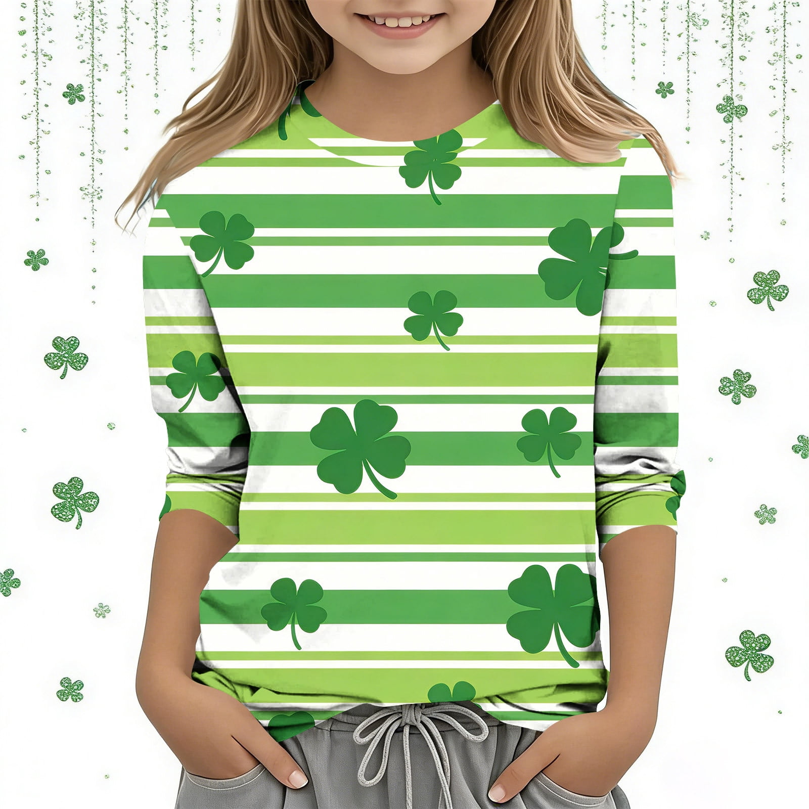 Cowsor Boys Girls St Patrick s Day Printed 3/4 Sleeve Crewneck Top ...