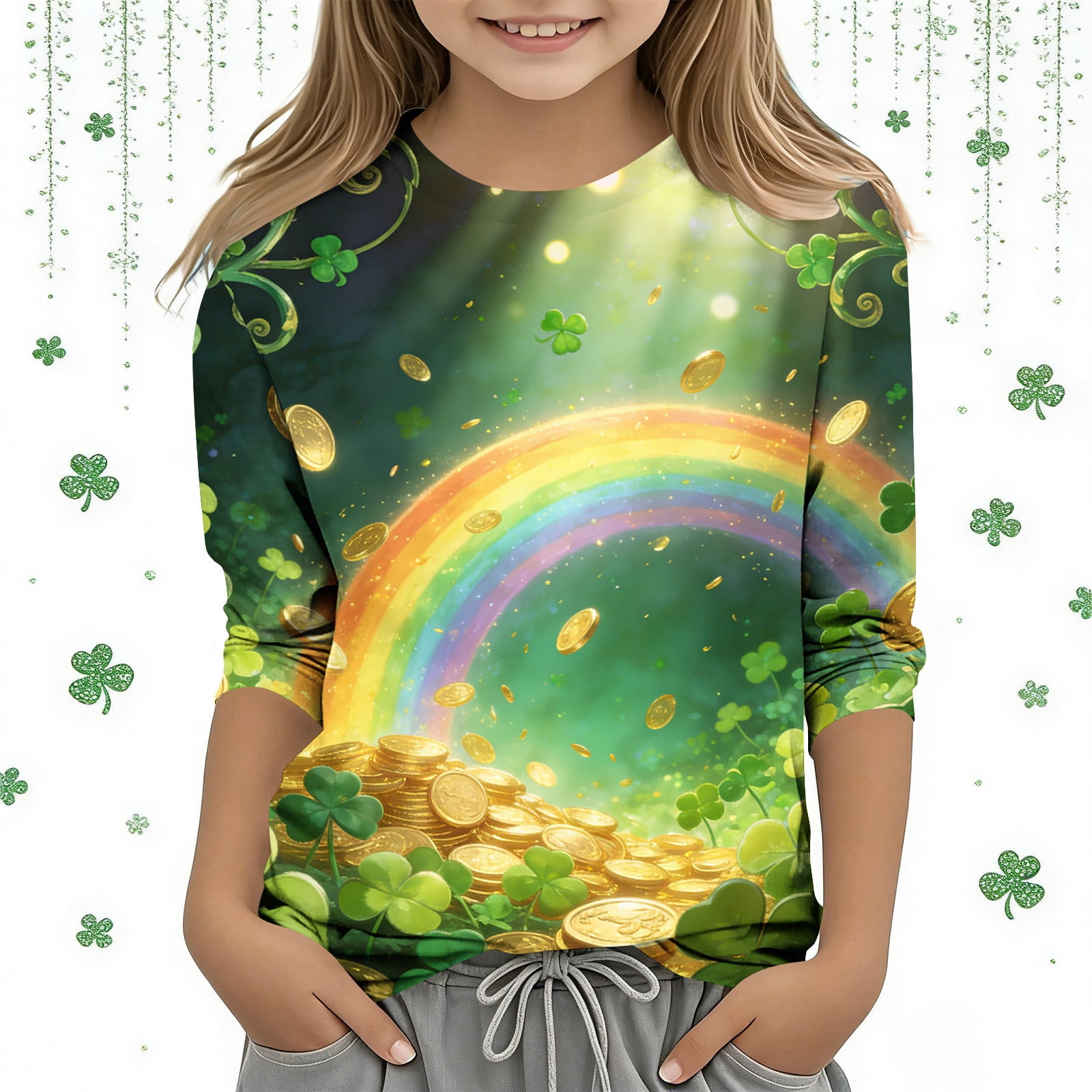 Cowsor Boys Girls St Patrick s Day Printed 3/4 Sleeve Crewneck Top ...