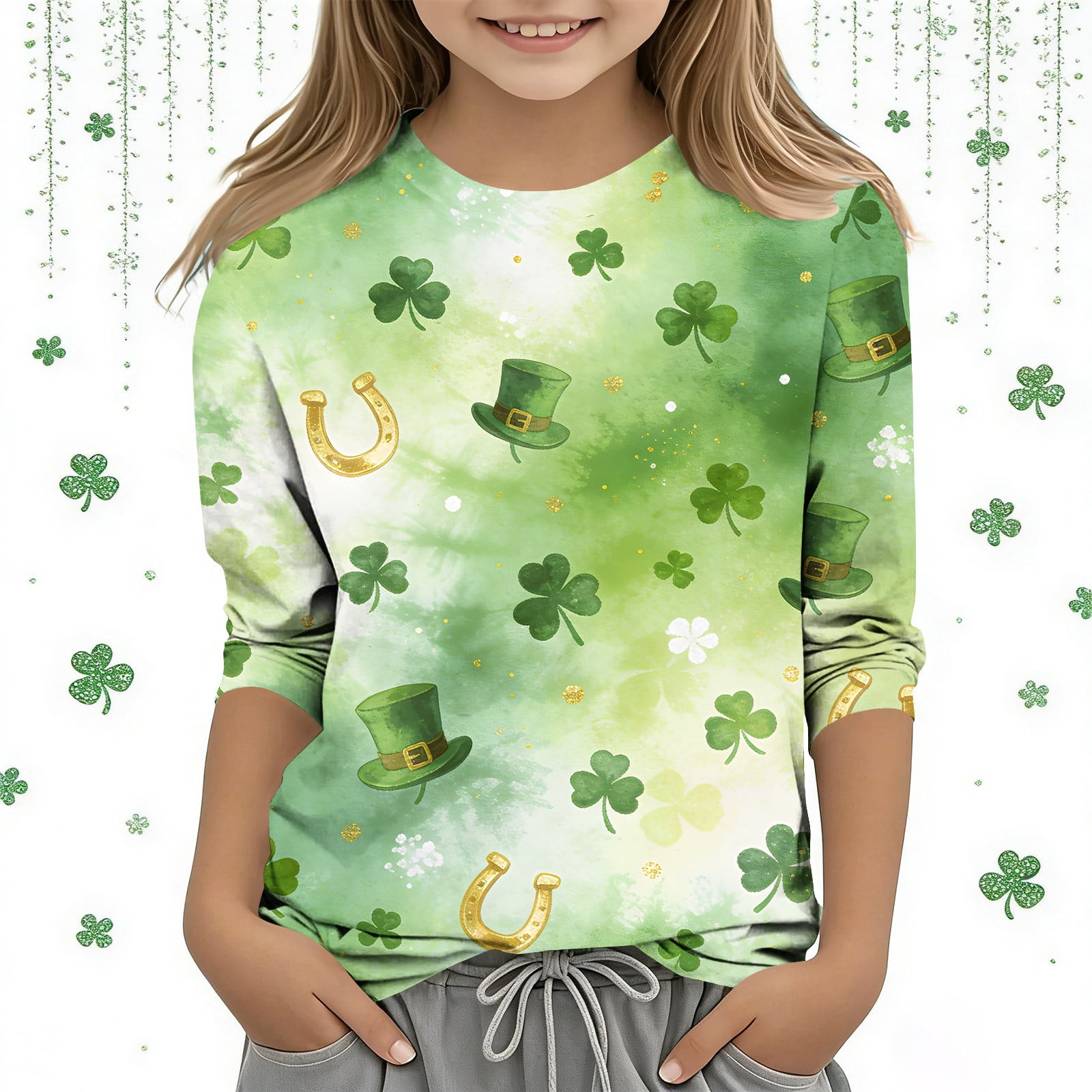 Cowsor Boys Girls St Patrick s Day Printed 3/4 Sleeve Crewneck Top ...