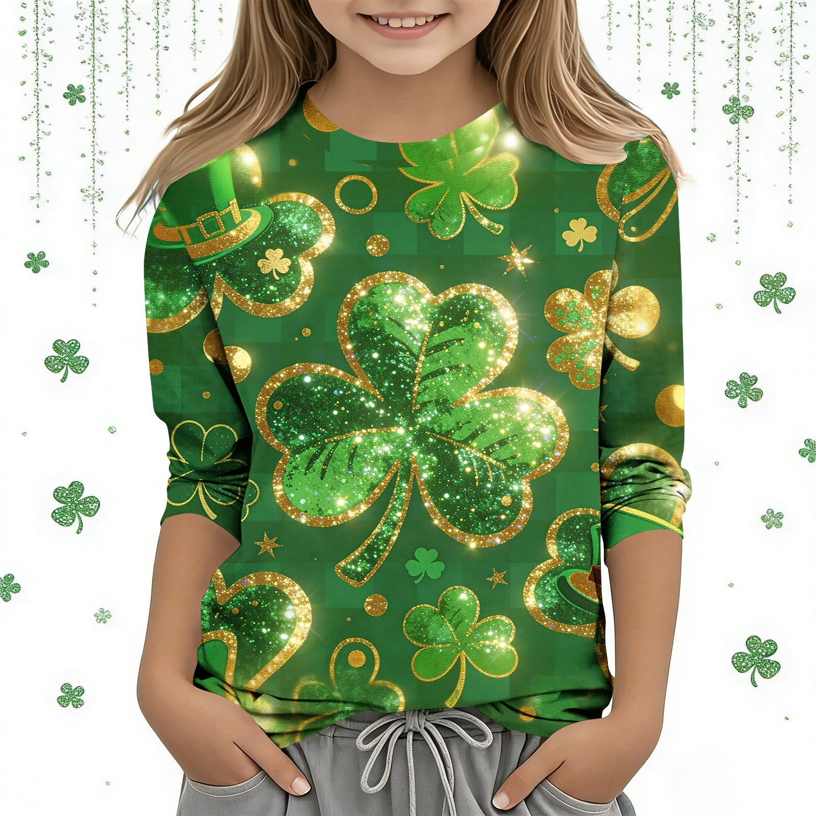 Cowsor Boys Girls St Patrick s Day Printed 3/4 Sleeve Crewneck Top ...