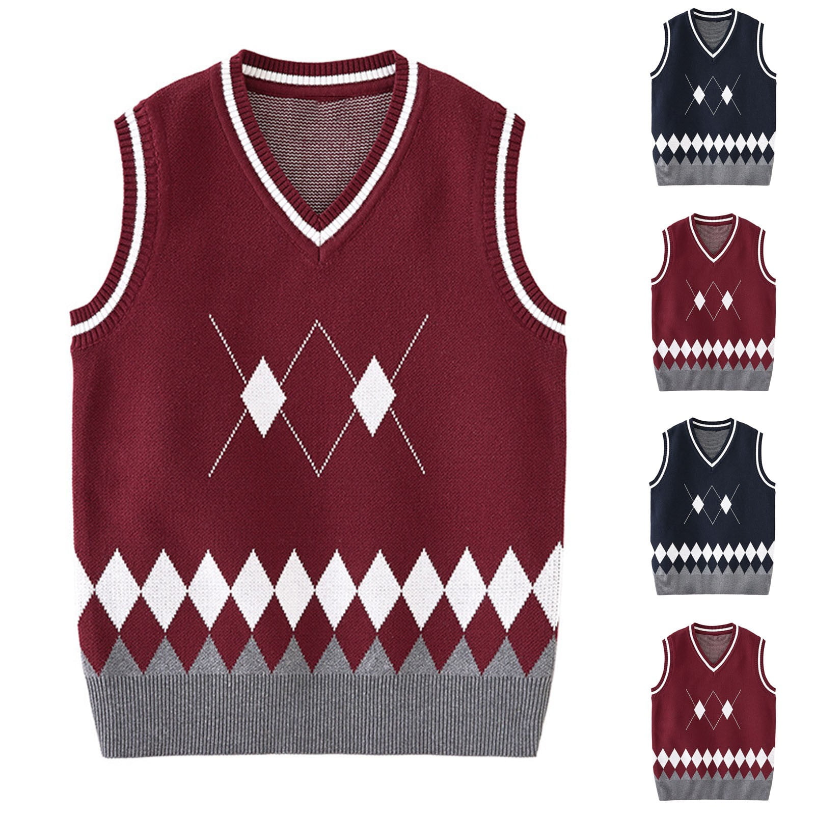 Cowsor Boys Girls V Neck Argyle Knit Vest with Shirt Layered Look ...