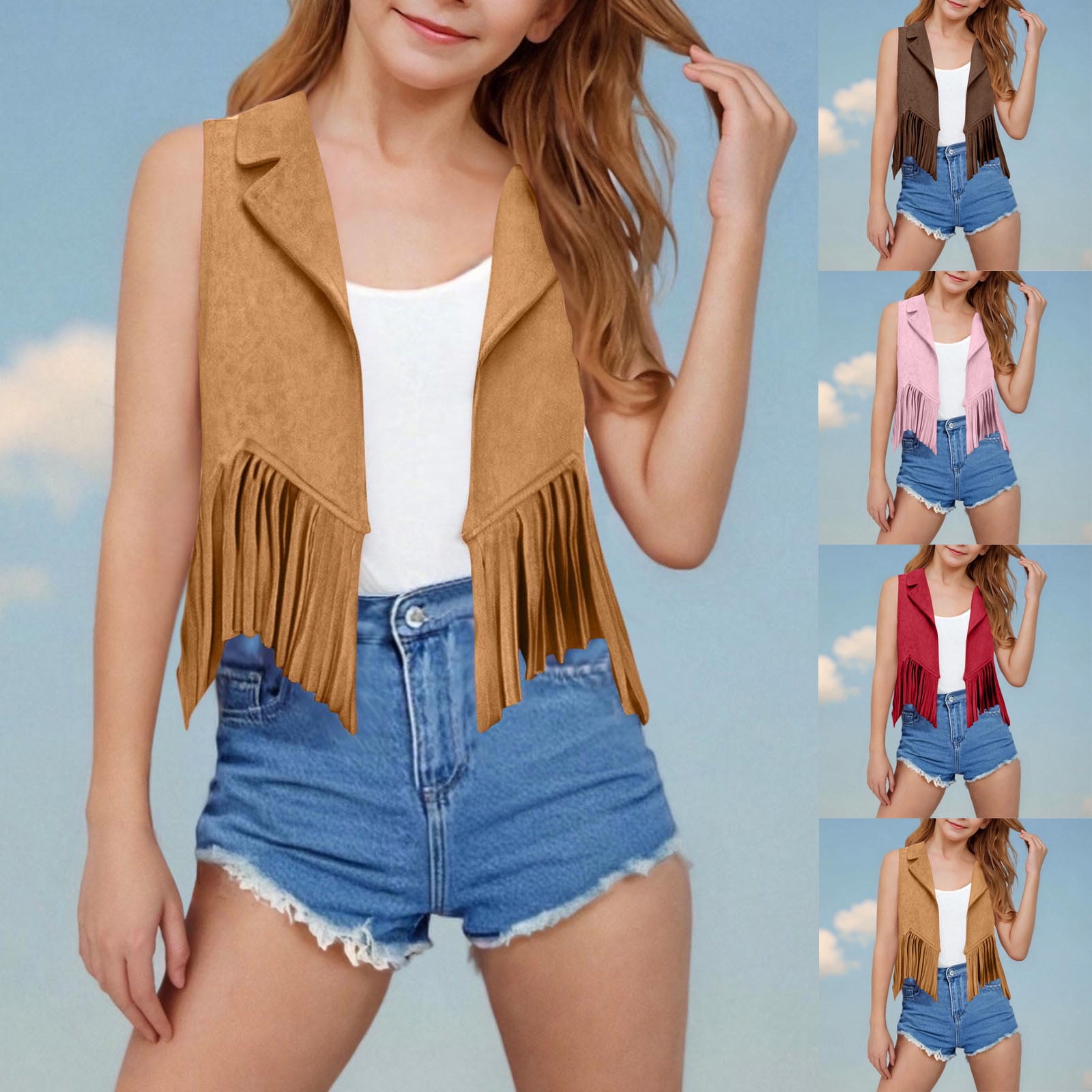 Cowsor Boys Girls Western Style Suede Sleeveless Vest Casual Solid ...