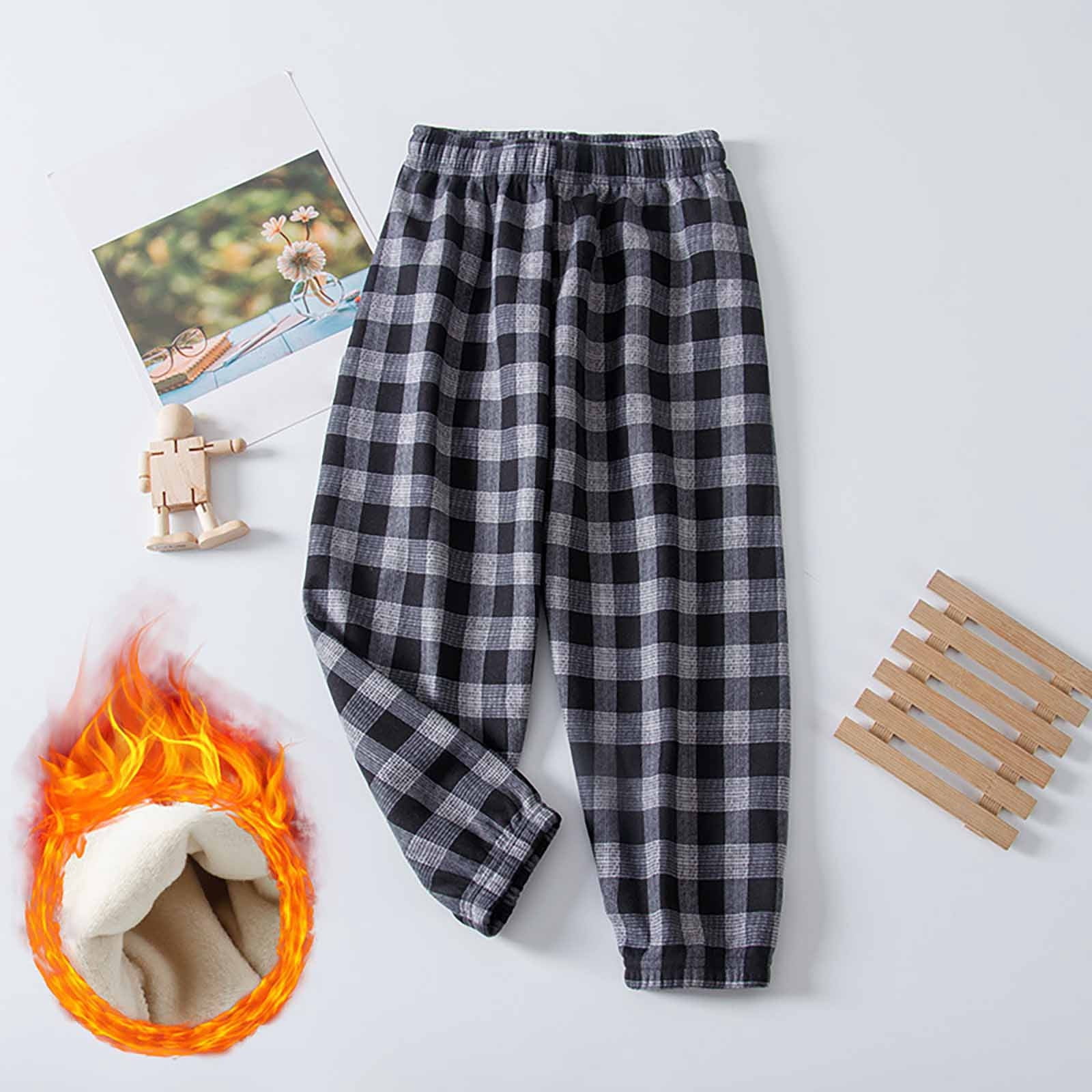 Cowsor Boys Plaid Sweatpants Fleece Lined Bottom Pants Girls Warm ...