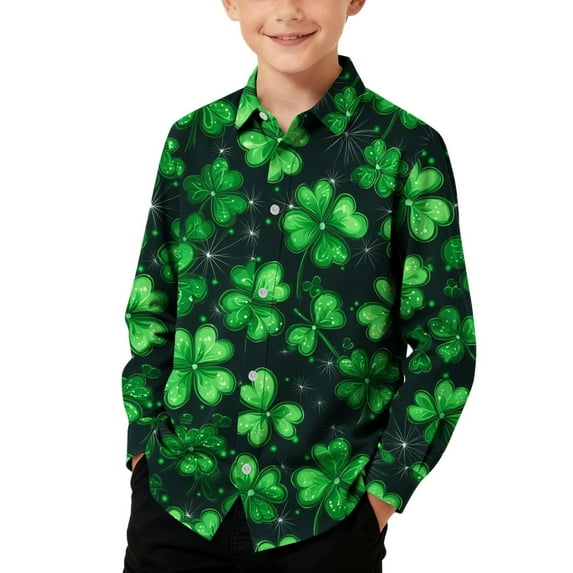 Cowsor Boys' St. Patrick's Day Long Sleeve Shirt - Casual Button-Down ...