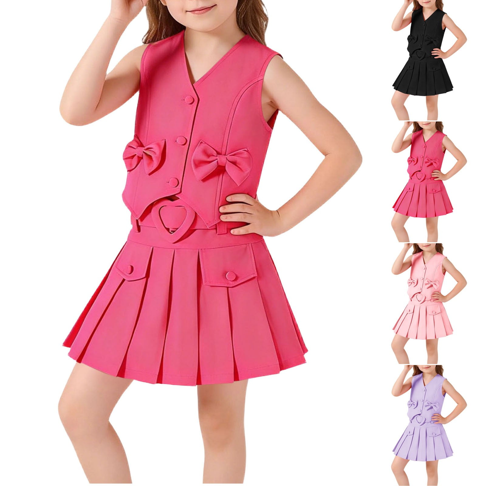 Cowsor Girls 3 Piece V Neck Vest Outfit 2 to 8 Years Bow Decor Top ...