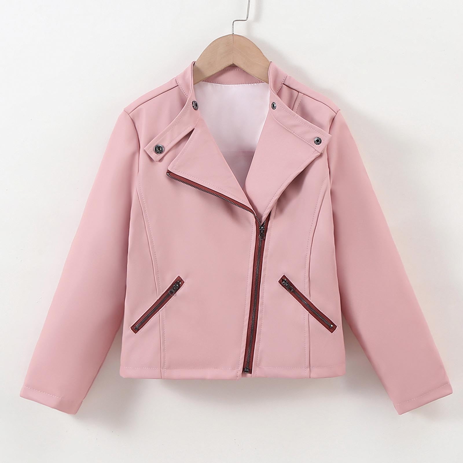 Cowsor Girls British Style PU Leather Jacket Fashion Long Sleeve Moto ...