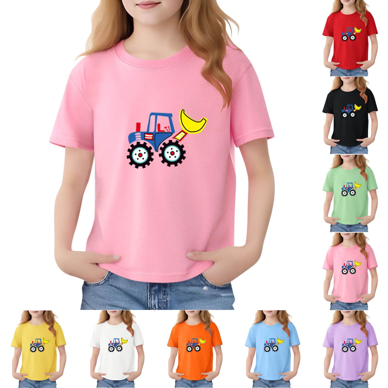 Cowsor Girls Car Printed Short Sleeve Crewneck T Shirt Fun Casual ...