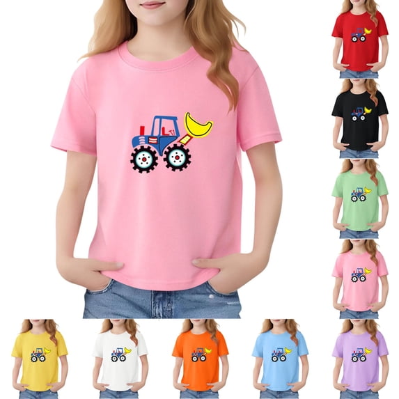 Cowsor Girls Car Printed Short Sleeve Crewneck T Shirt Fun Casual ...