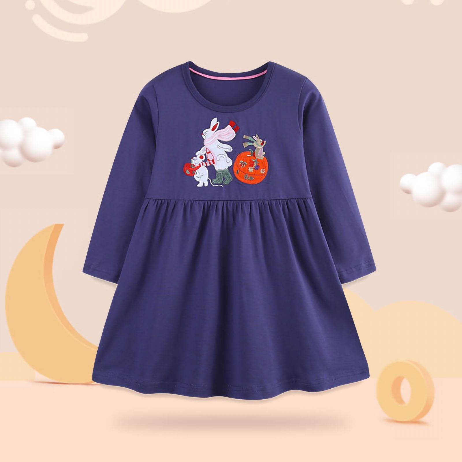 Cowsor Girls Cartoon Dress Applique Party Dresses Casual Jersey Cotton ...