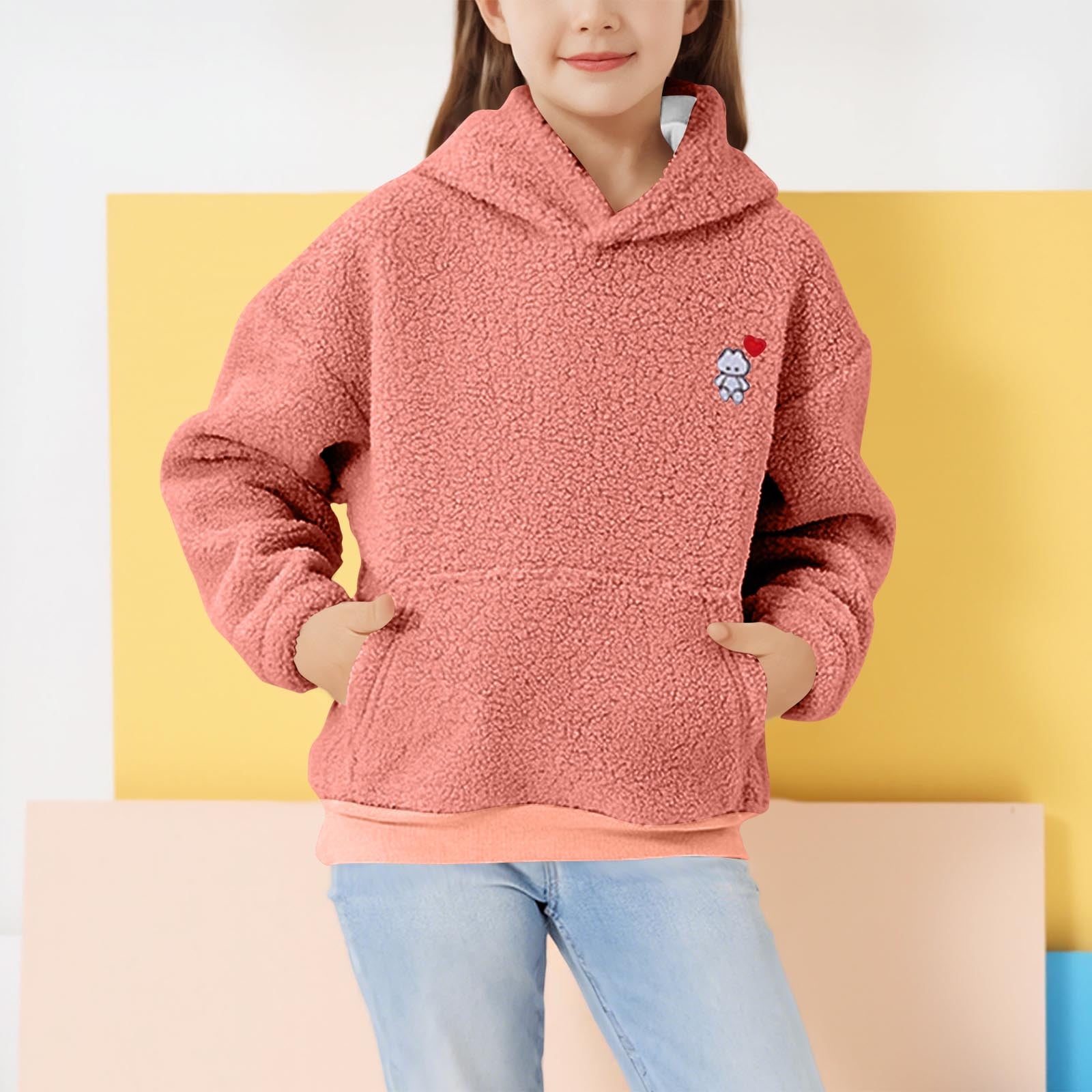 Cowsor Girls Fuzzy Fleece Pullover Hoodies Sweatshirt Casual Loose ...