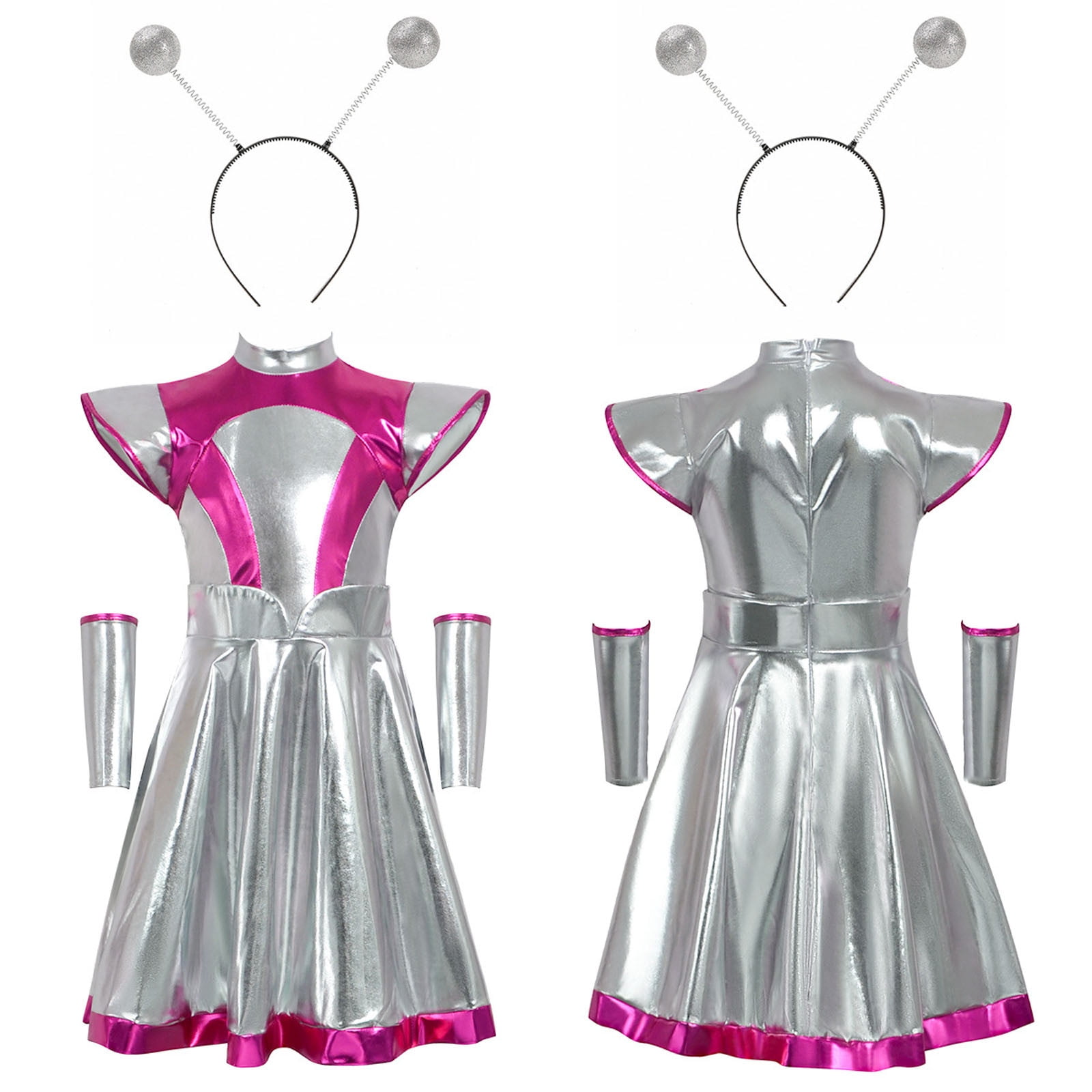 Cowsor Girls' Galactic Alien Costume Dress - Metallic Mesh, Astronaut ...