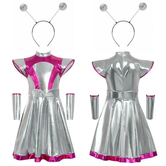 Cowsor Girls' Galactic Alien Costume Dress - Metallic Mesh, Astronaut ...