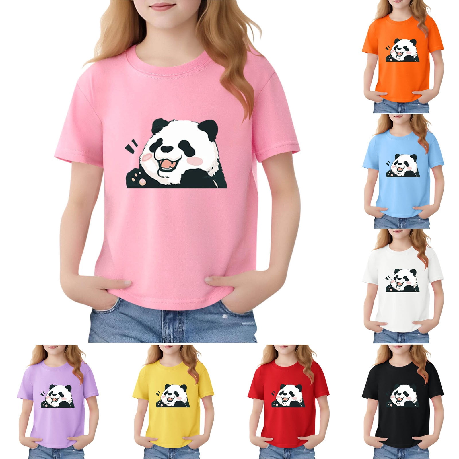 Cowsor Girls Panda Printed Short Sleeve Crewneck T Shirt Fun Casual ...