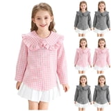 Cowsor Girls Plaid Button Down Long Sleeve Blouse Ruffled Collar Casual ...